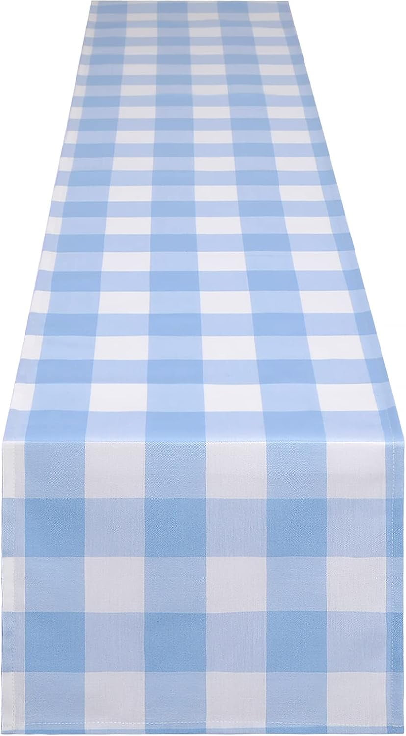 Light Blue and White Gingham Table Runner 71 inches Long, Buffalo Plaid ...
