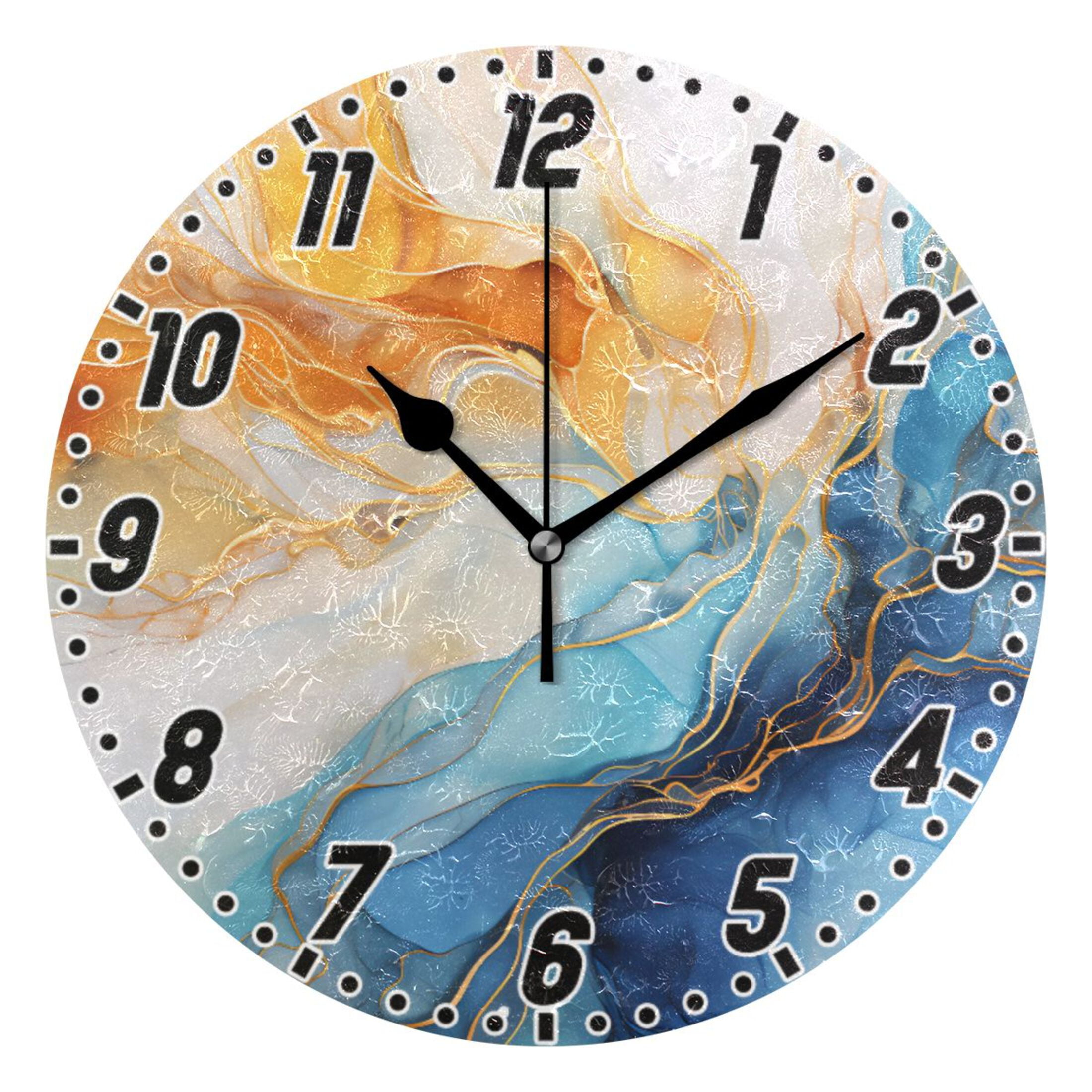 Light Blue White Gold Marble Wall Clock 9.8 inch Battery Operated ...