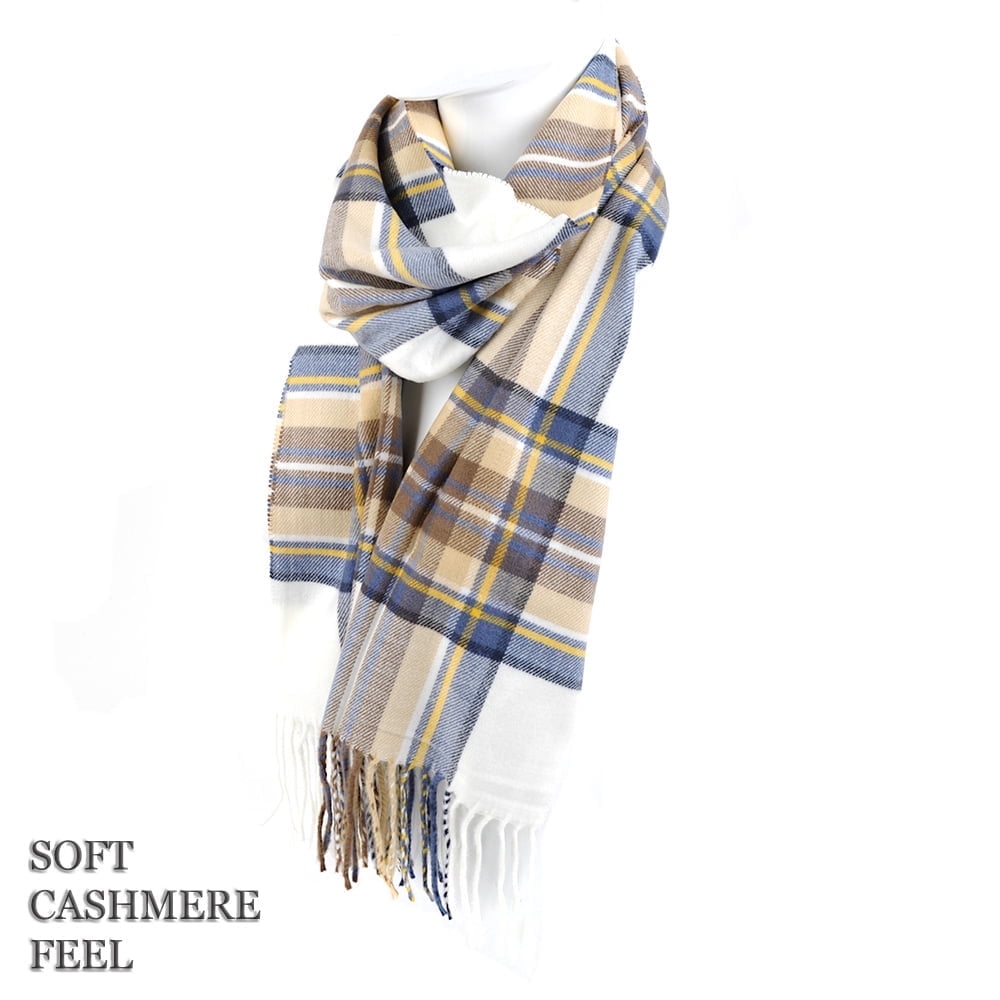Light Blue/White/Yellow/Light Brown Multicolor Plaid Fall/Winter Scarf ...