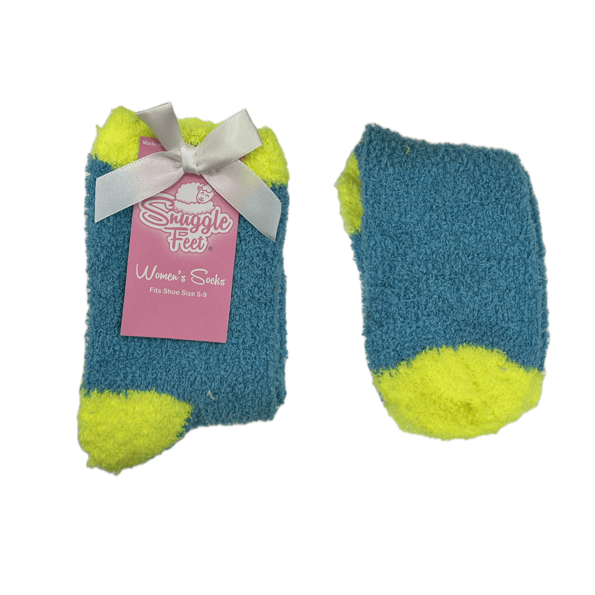 Blue Yellow Warm Fuzzy Snuggle Socks, Shoe Size 5-9, Sock Size 9-11 ...