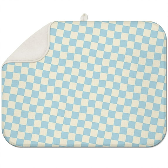 Light Blue and Cream Checkered Pattern Dish Drying Mat for Kitchen 1 ...