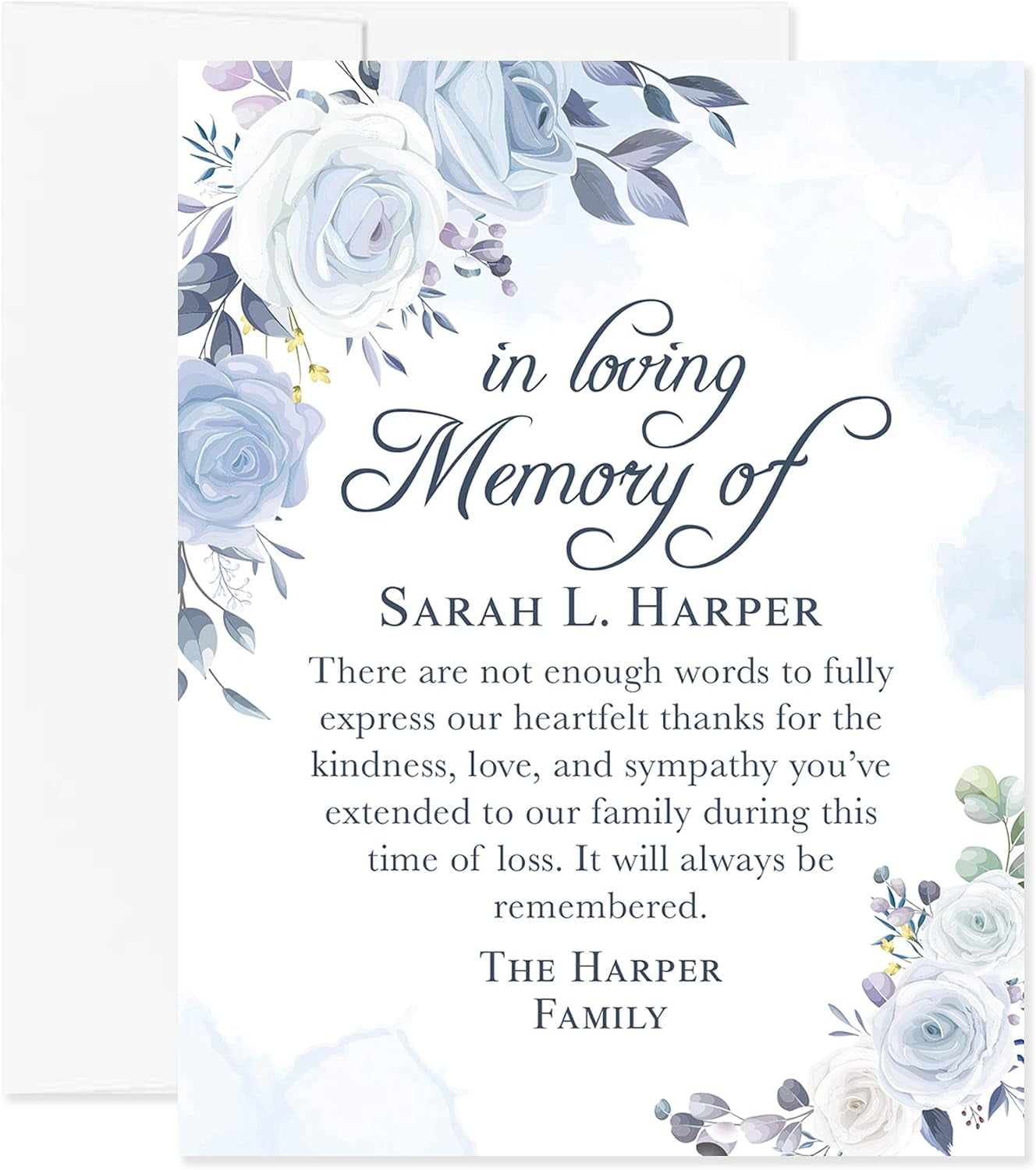 Light Blue and White Floral In Loving Memory Thank You Cards, Sympathy ...