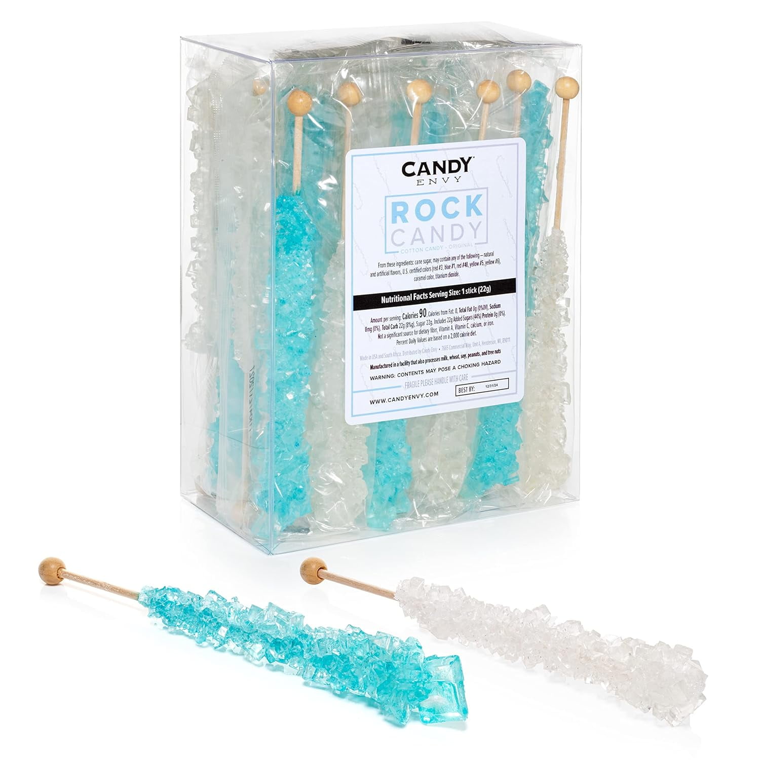 Light Blue and White Rock Sugar Sticks 24 Indiv. Wrapped Cotton ...