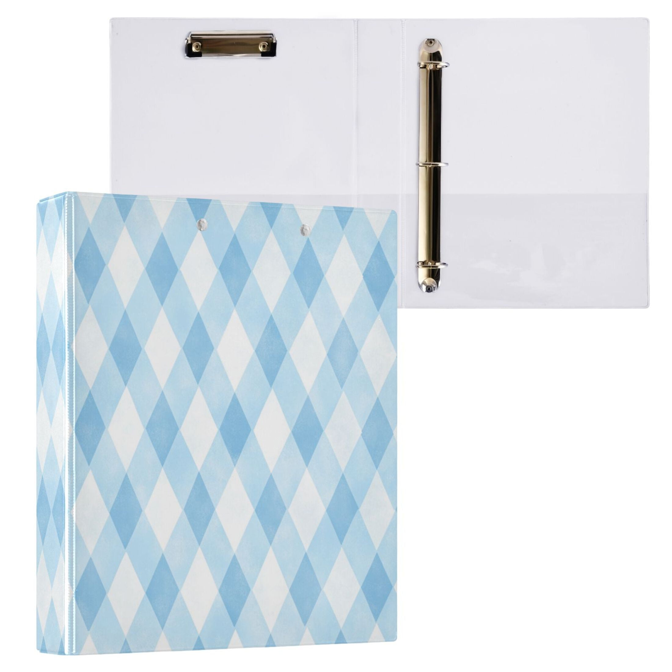 Light Blue and White Tartan 3 Ring Hardcover Binders 1.5in Round Rings ...