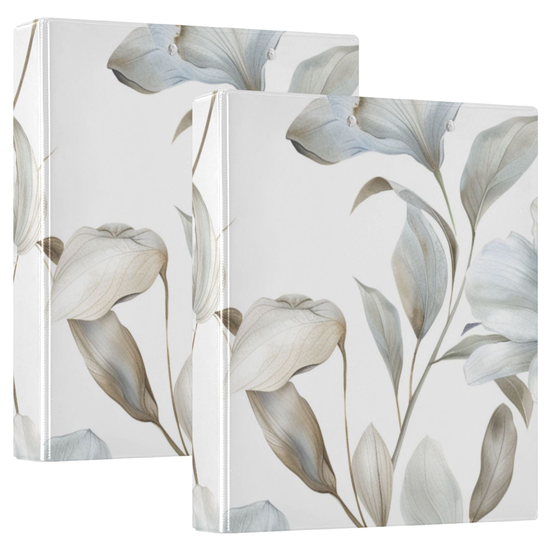 Light Blue-white Flower Round Ring Binder 3 Rings 1.5" Capacity File ...