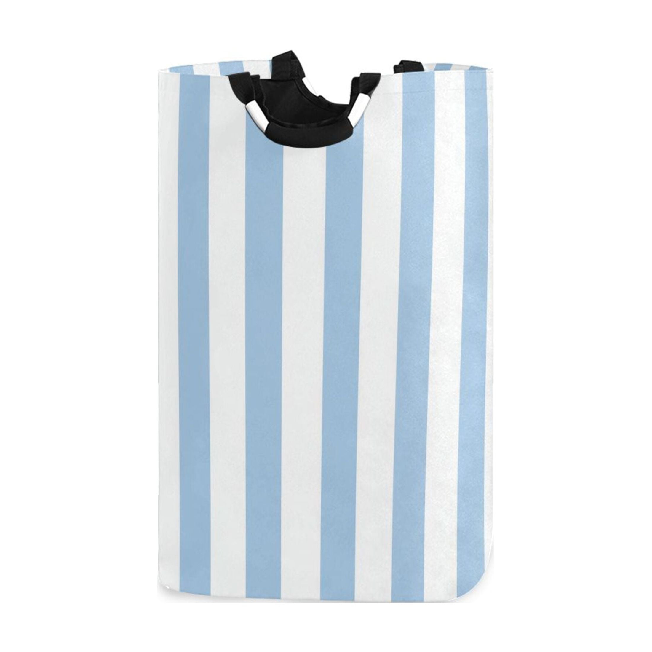 Light Blue-white Stripes Laundry Basket with Handles Foldable Laundry ...