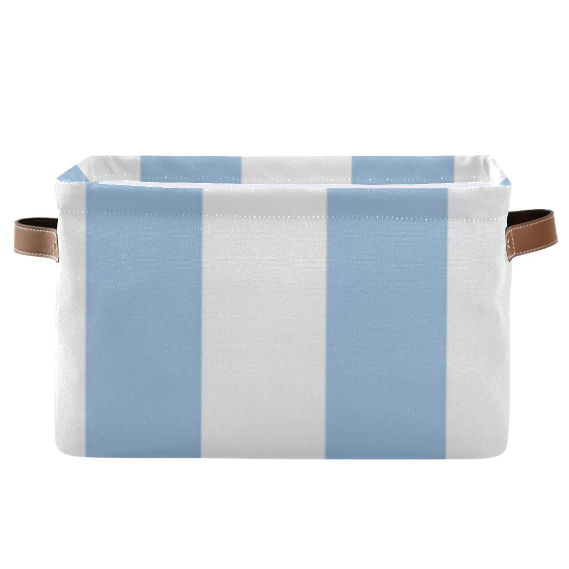 Light Blue-white Stripes Square Storage Bins with Handles Collapsible ...