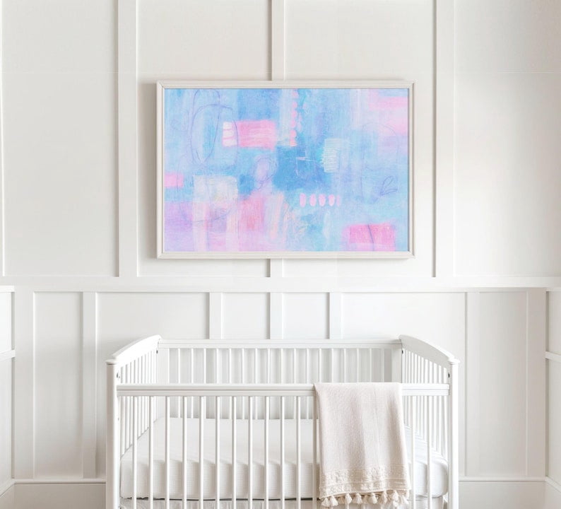 Light Bluel Abstract Painting Pastel Pink And Blue Large Art Print ...