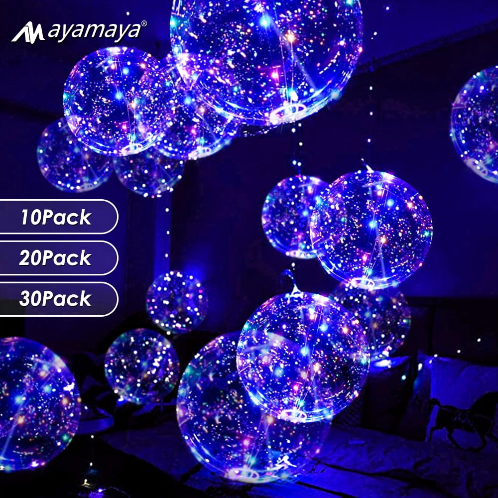 Light up Bobo Bubble Balloons AYAMAYA 10 Pack RGB Color LED Balloon for ...