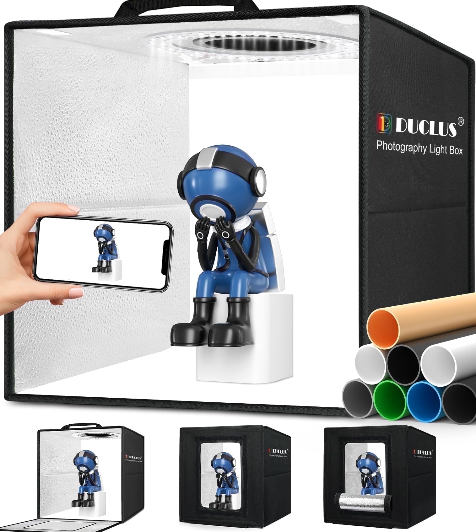 DUCLUS Light Box 12x12 inch LED Photography Studio with Dimmable Lights ...