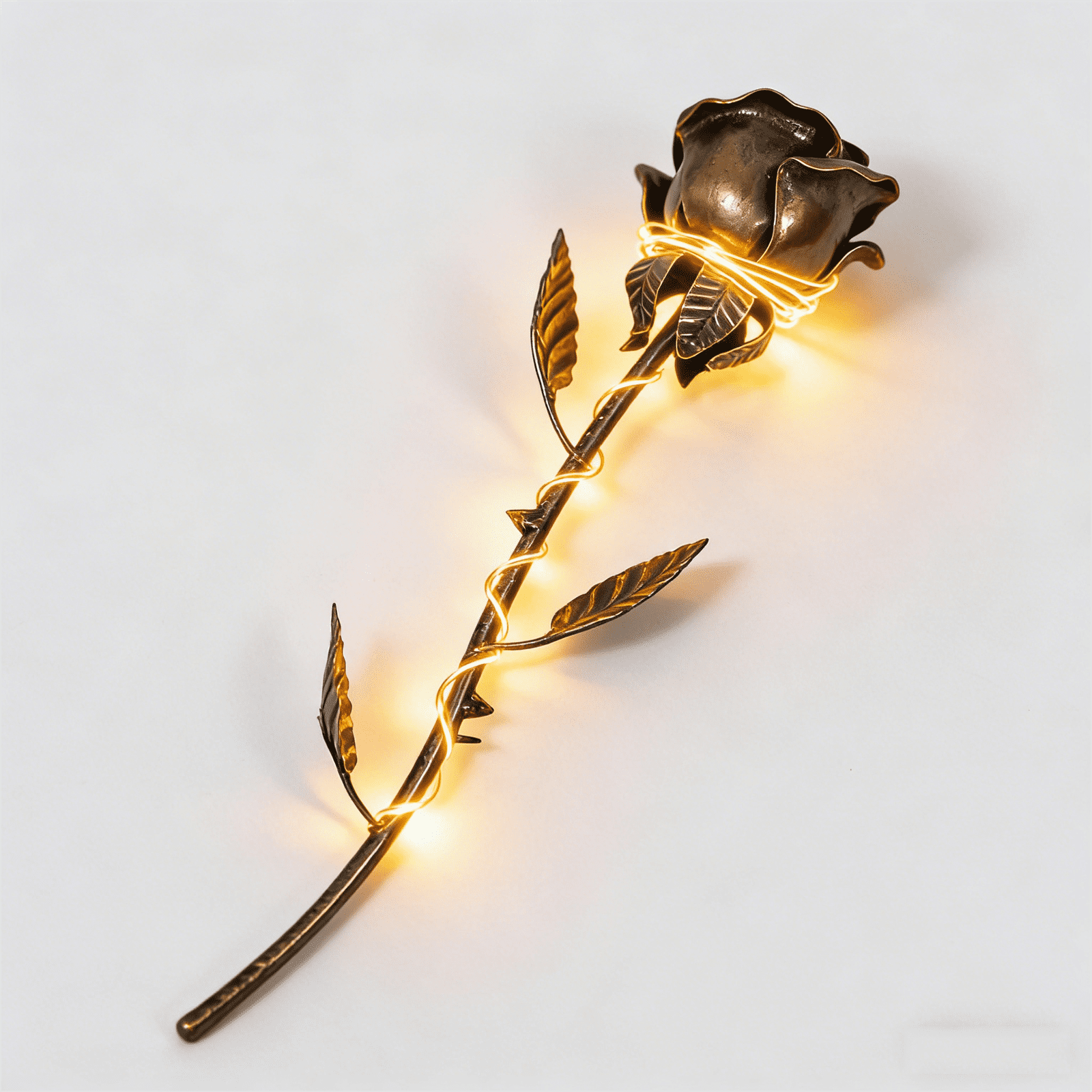 Light Up Bronze Copper Rose Eternal Flower with Heart Base,Handcrafted ...