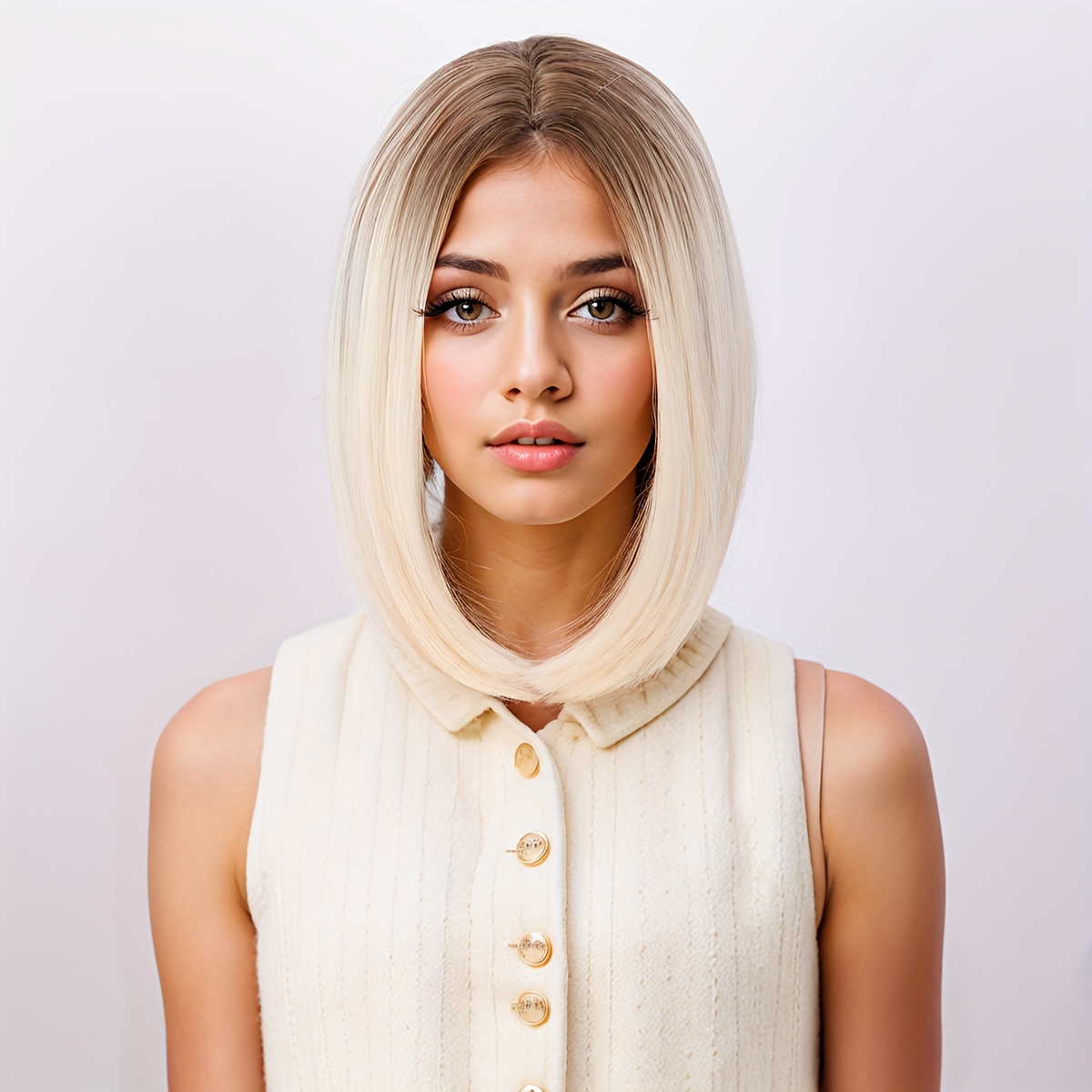 Light Brown 12-inch Straight Hair Wig - High-Temperature Fiber, Rose ...