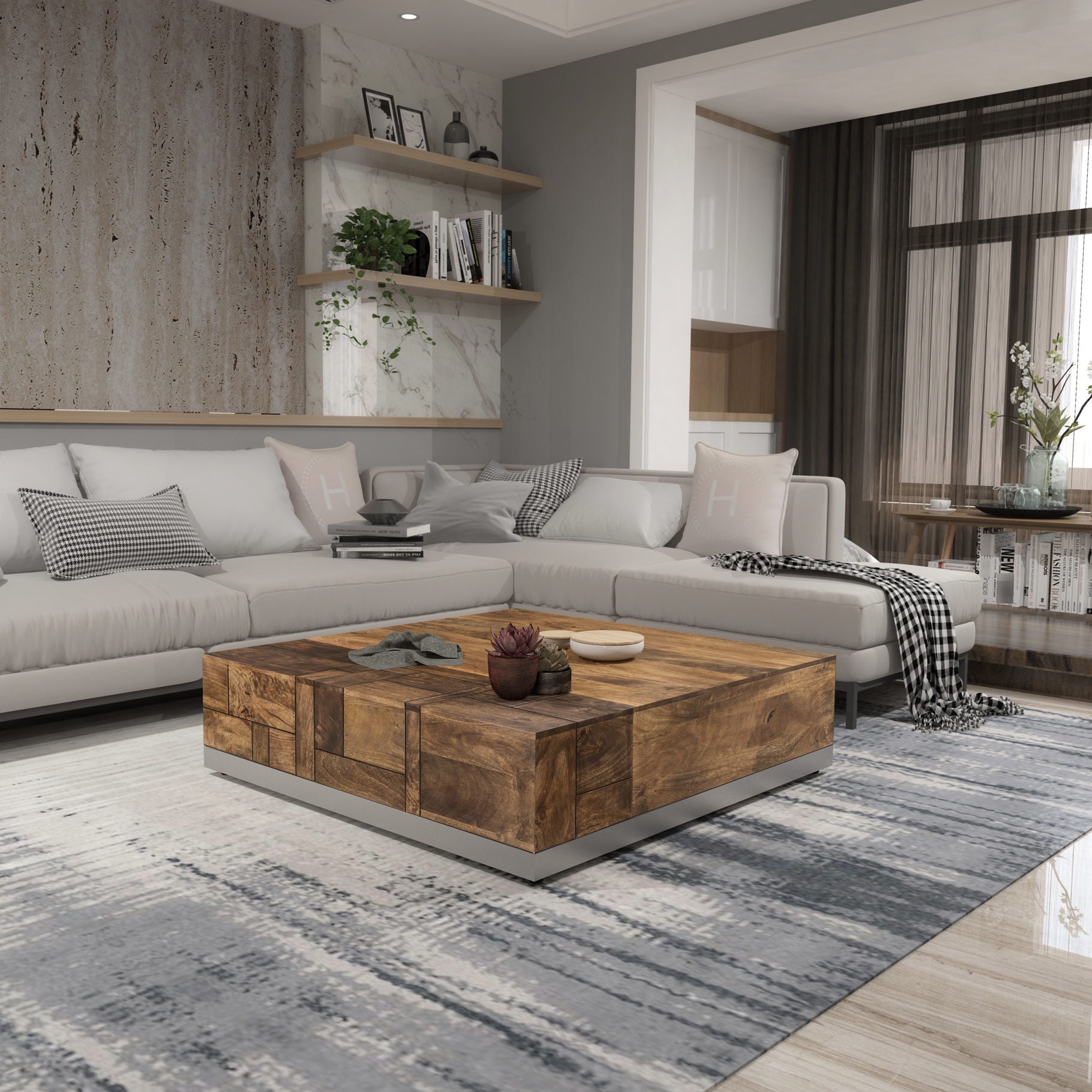 Light Brown Acacia Wood Coffee Table / For Modern Decor Spaces / Brings ...