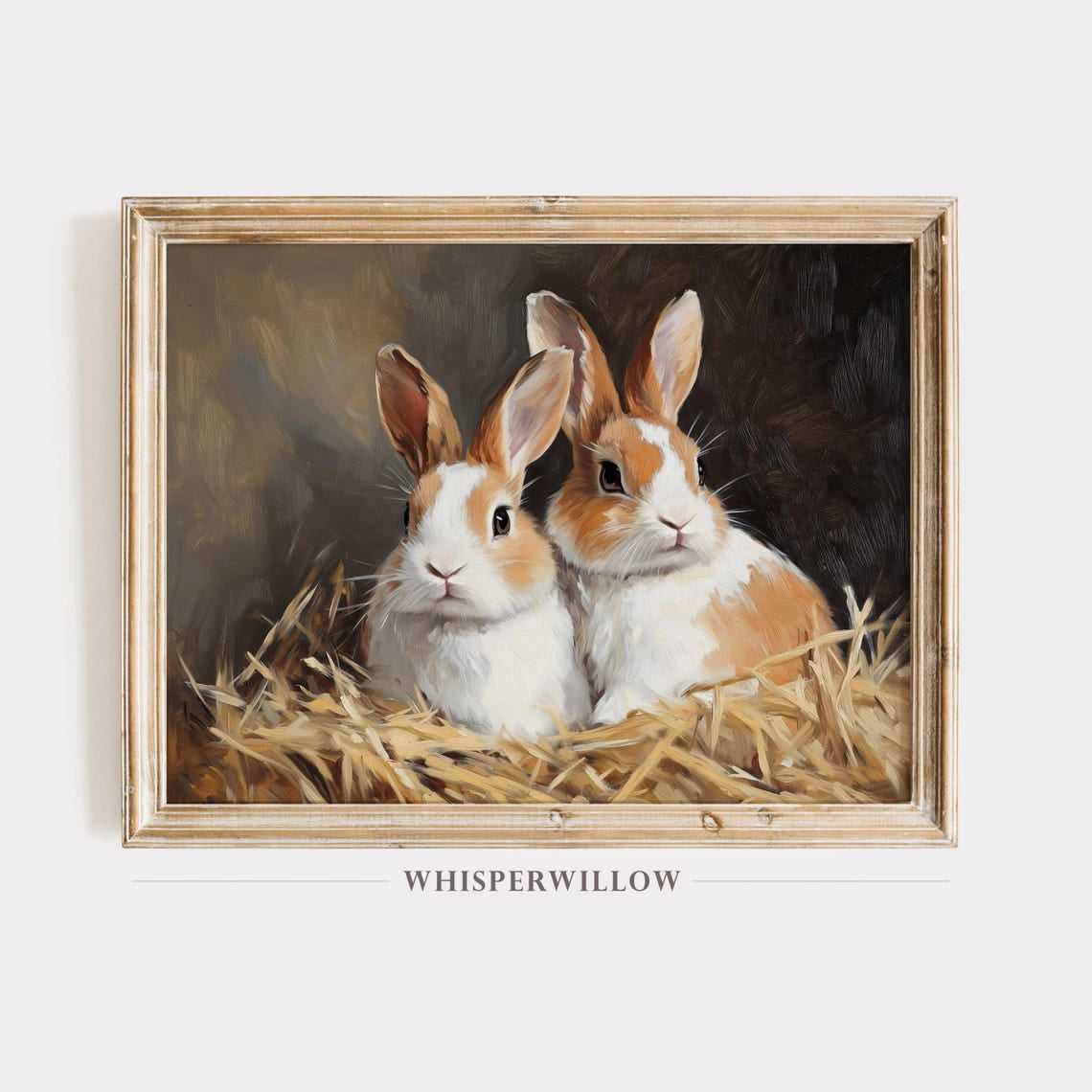Light Brown And White Dutch Rabbits,, Cute Bunny Animal Art, Rustic ...