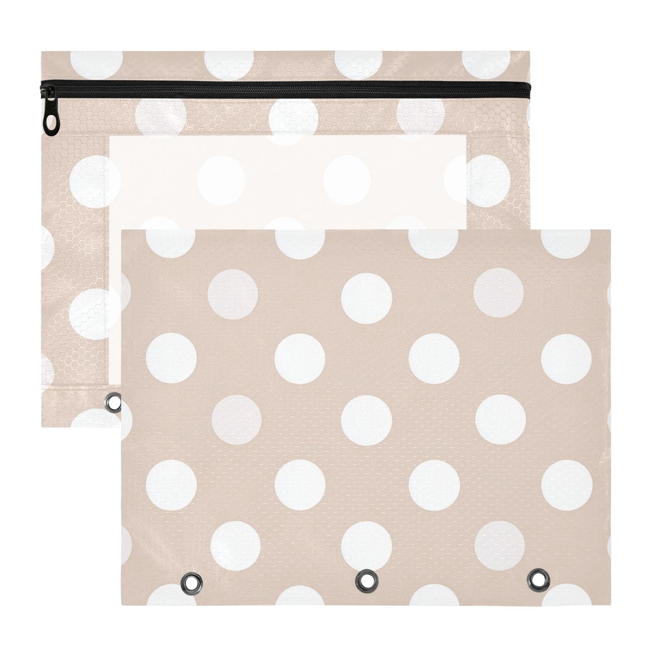 Light Brown Background White Dots 3-Ring Binder Pocket with Zipper ...