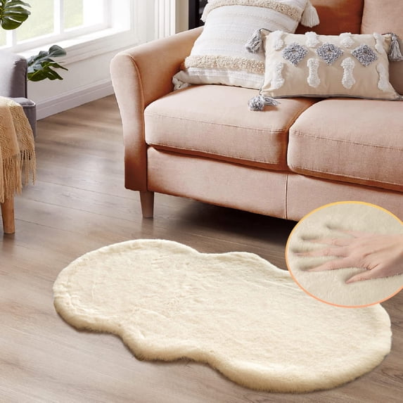 Light Brown Beige Plush Faux Rabbit Shaggy Area Rugs For Living Room ...