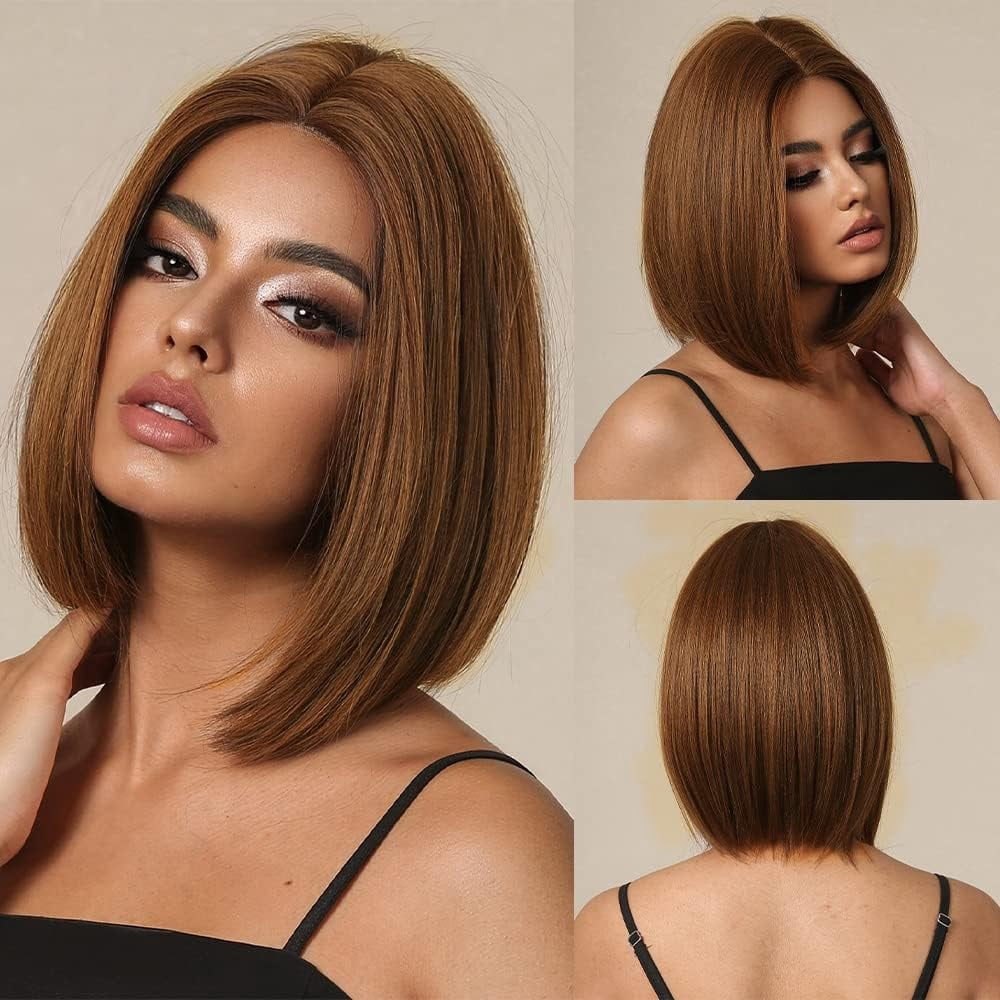 Light Brown Bob Wig for Black Women 12 inch Straight Bob Wig Natural ...