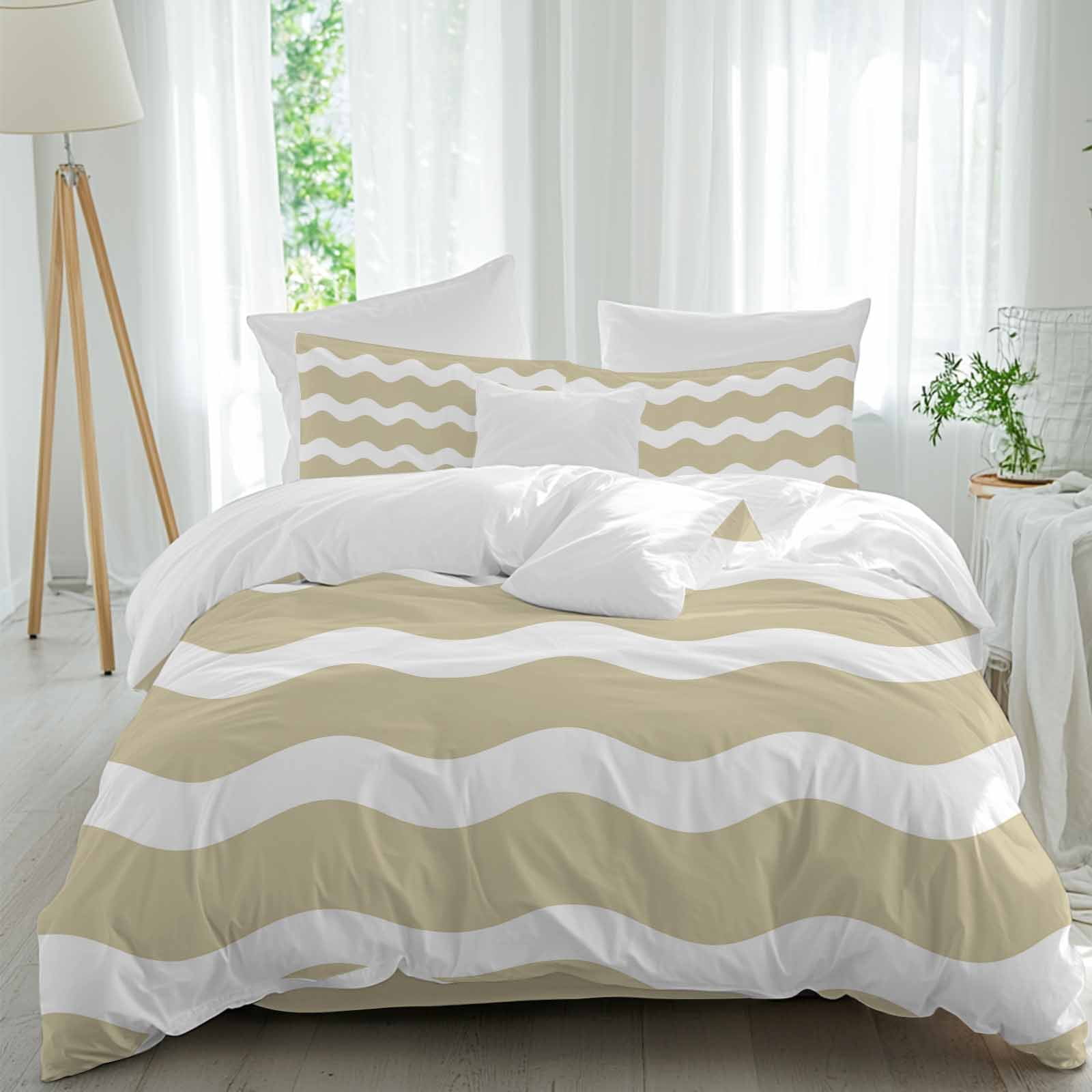 Light Brown Duvet Cover Set California King Size Sea Wave Ripple Stripe ...