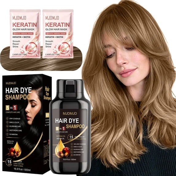 Light Brown Hair Dye Shampoo 5-in-1, Instant Gray Coverage & Root Touch ...