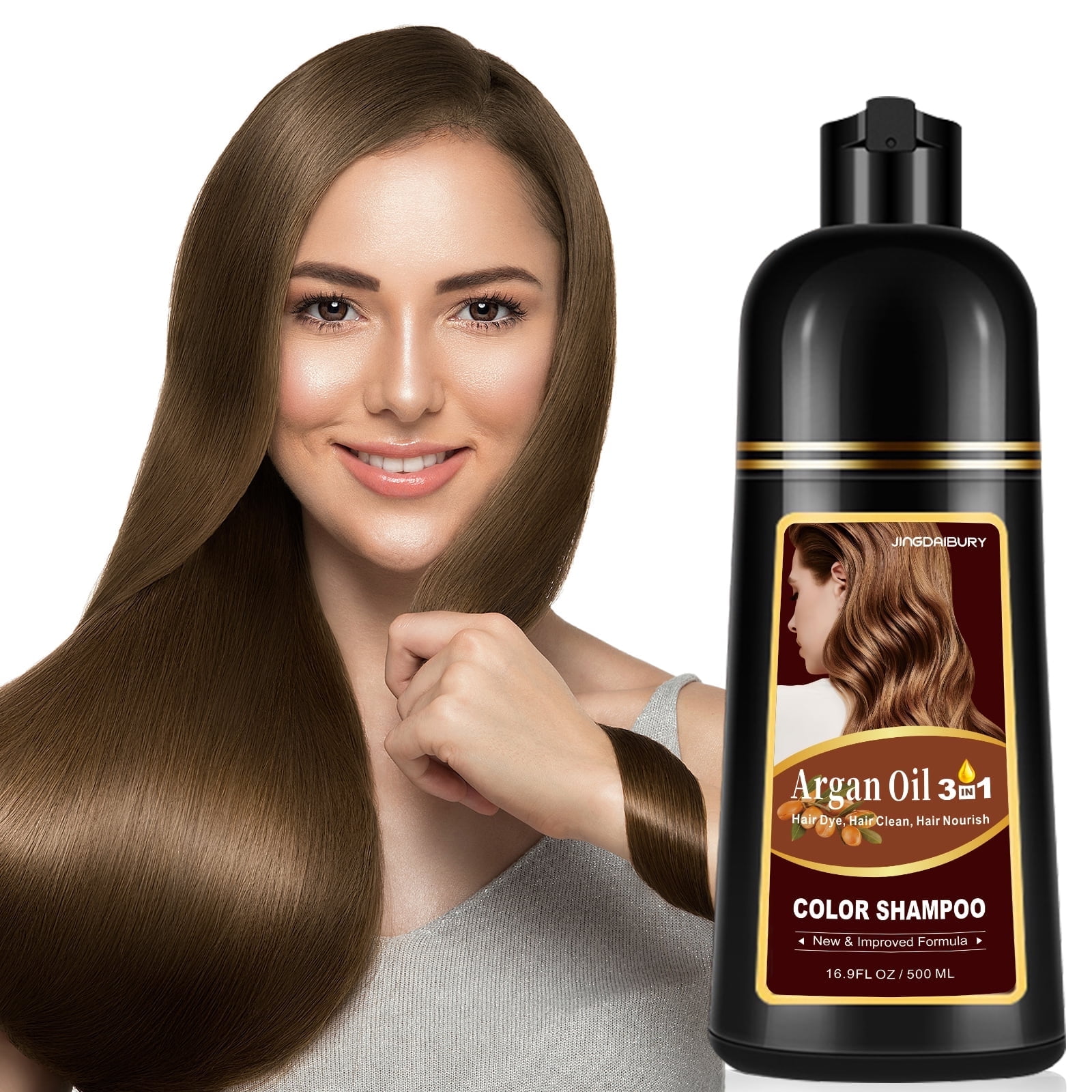 Light Brown Hair Dye Shampoo with Argan Oil, 3-in-1 Long-Lasting ...