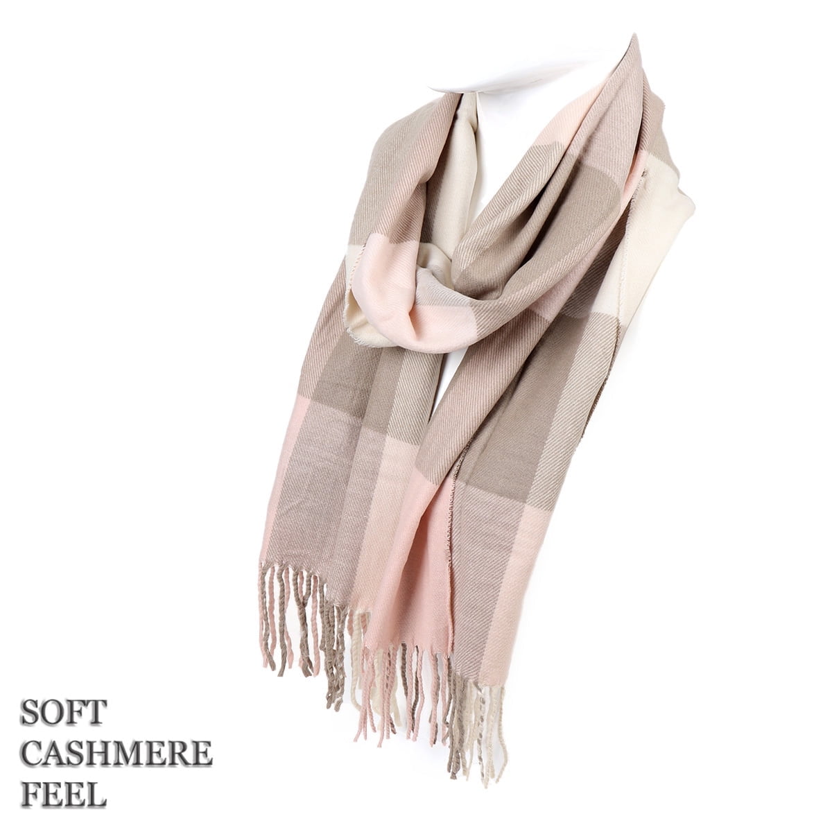 Light Brown/Light Pink/Light Beige Multicolor Plaid Fall/Winter Scarf ...