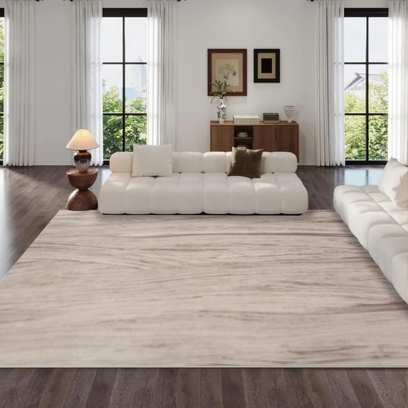 Light Brown Lines and Texture Area Rug Beige Background Print Living ...