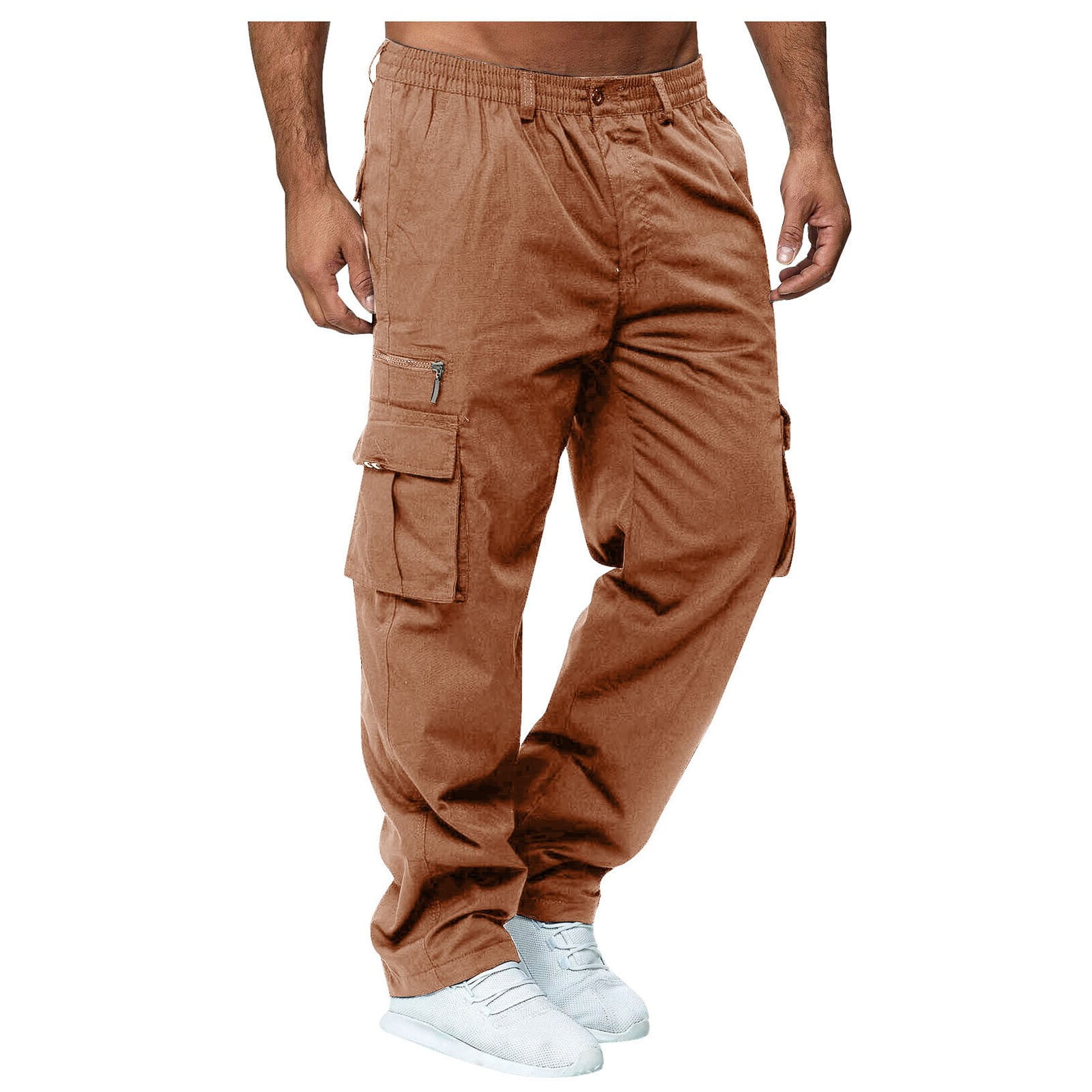Light Brown Mens Cargo Sweatpants Fleece Wide Straight Leg Drawstring ...