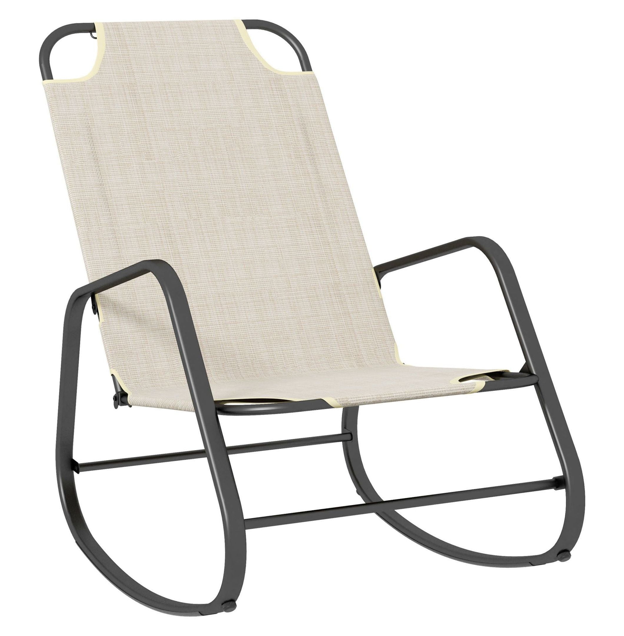 Light Brown Rocking Chair - Outdoor Patio Rocker, Steel Frame, Sling ...