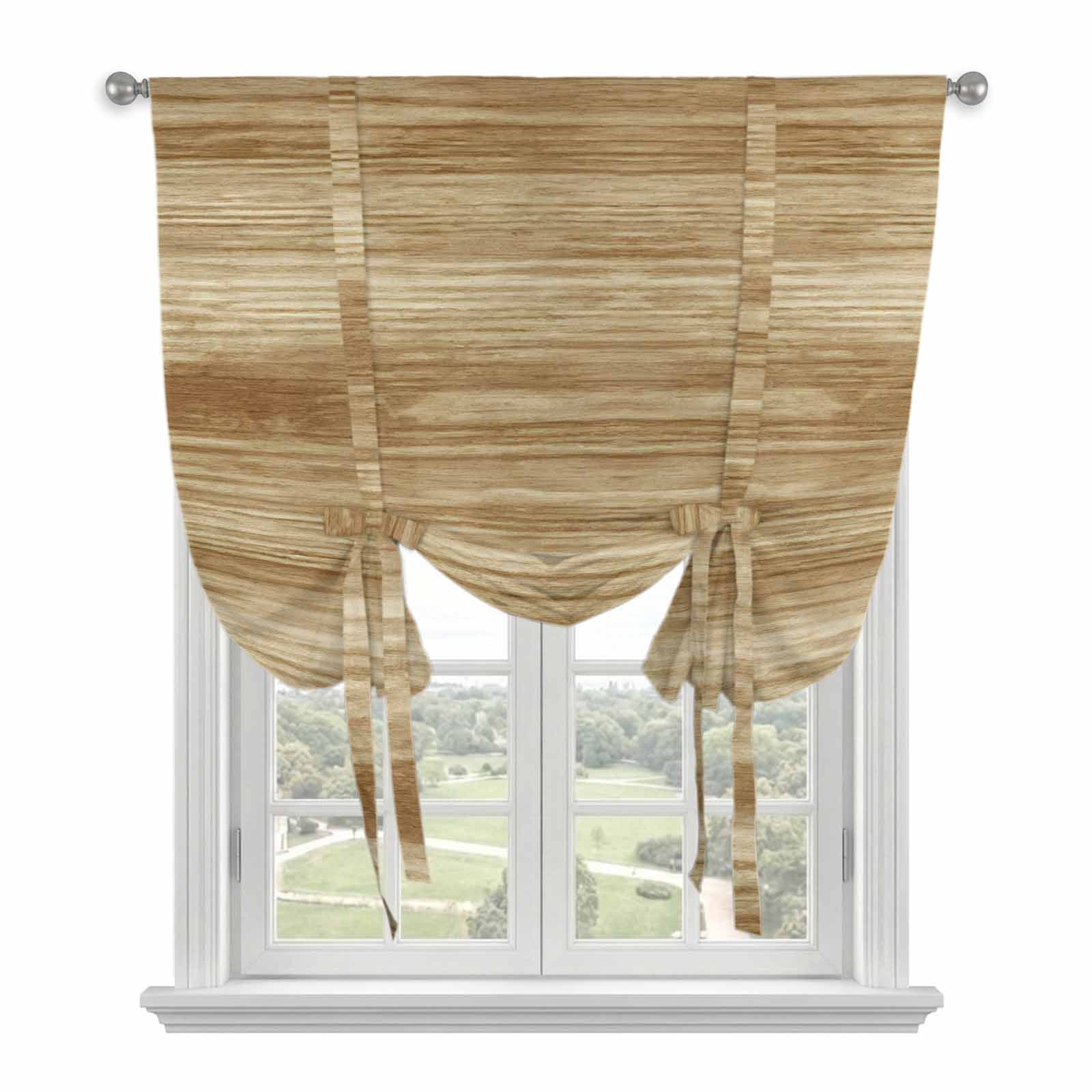 Light Brown Wood Grain Tie Up Curtains for Windows, Adjustable Balloon ...