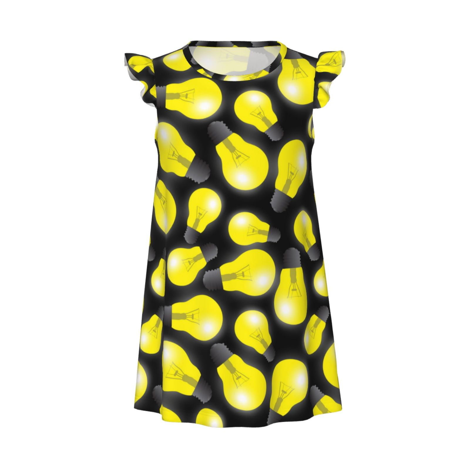 Light Bulb Pattern Bright Girls Nightgown, Flutter Short Sleeves Night ...
