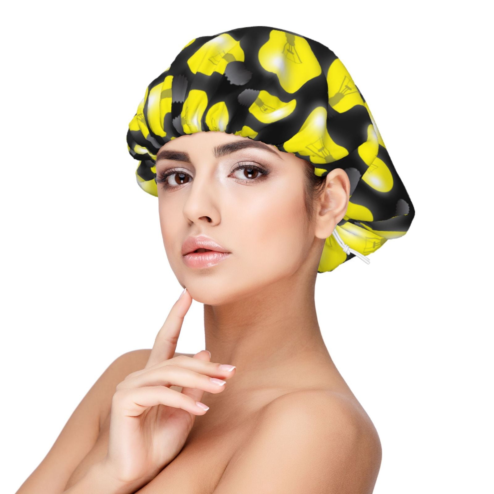Light Bulb Pattern Bright Silk Bonnet for Sleeping Women Men, Adjustable Elastic Satin Bonnet ...