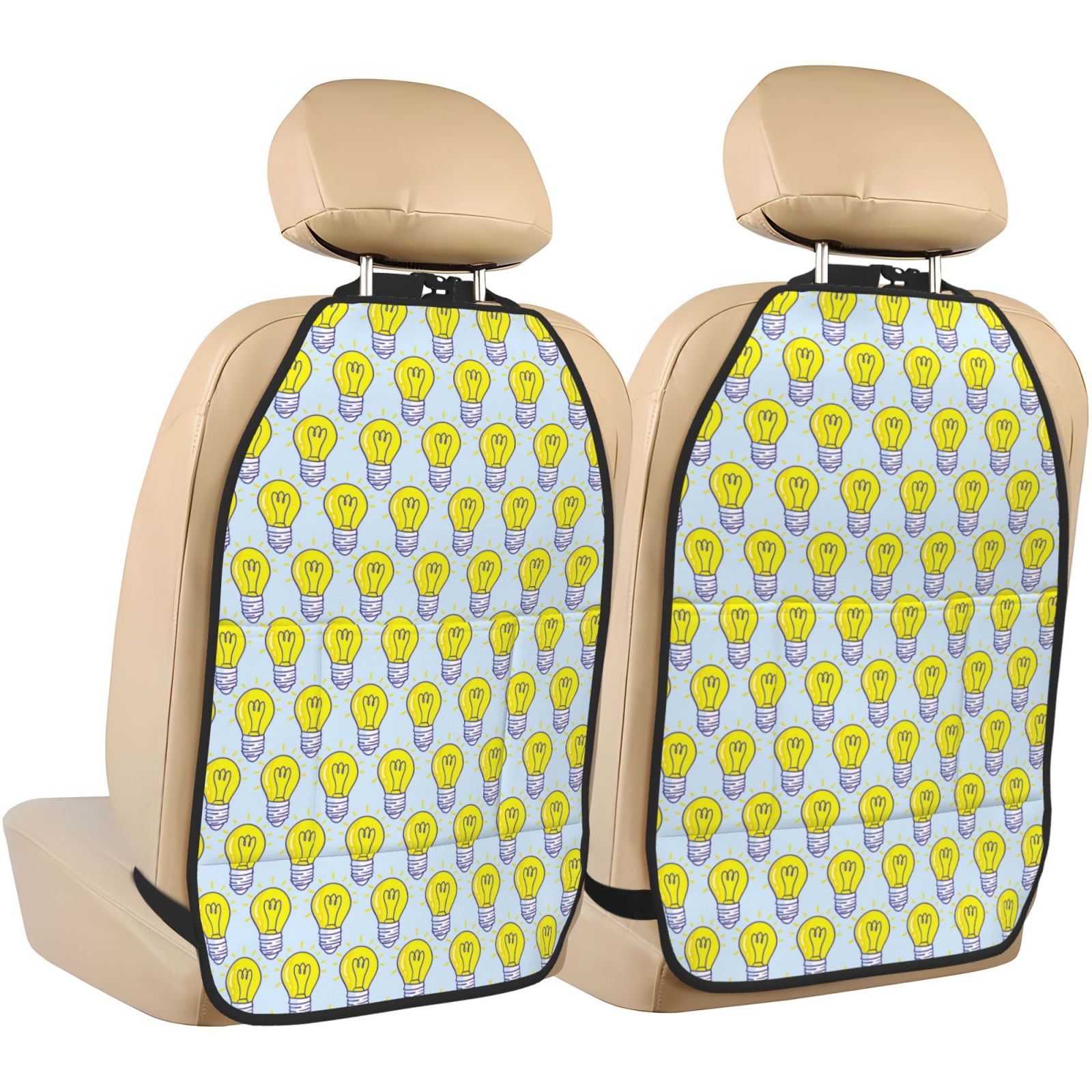 Light Bulb Pattern yellow Backseat Car Organizer, 2 Pack Kick Mats Back ...