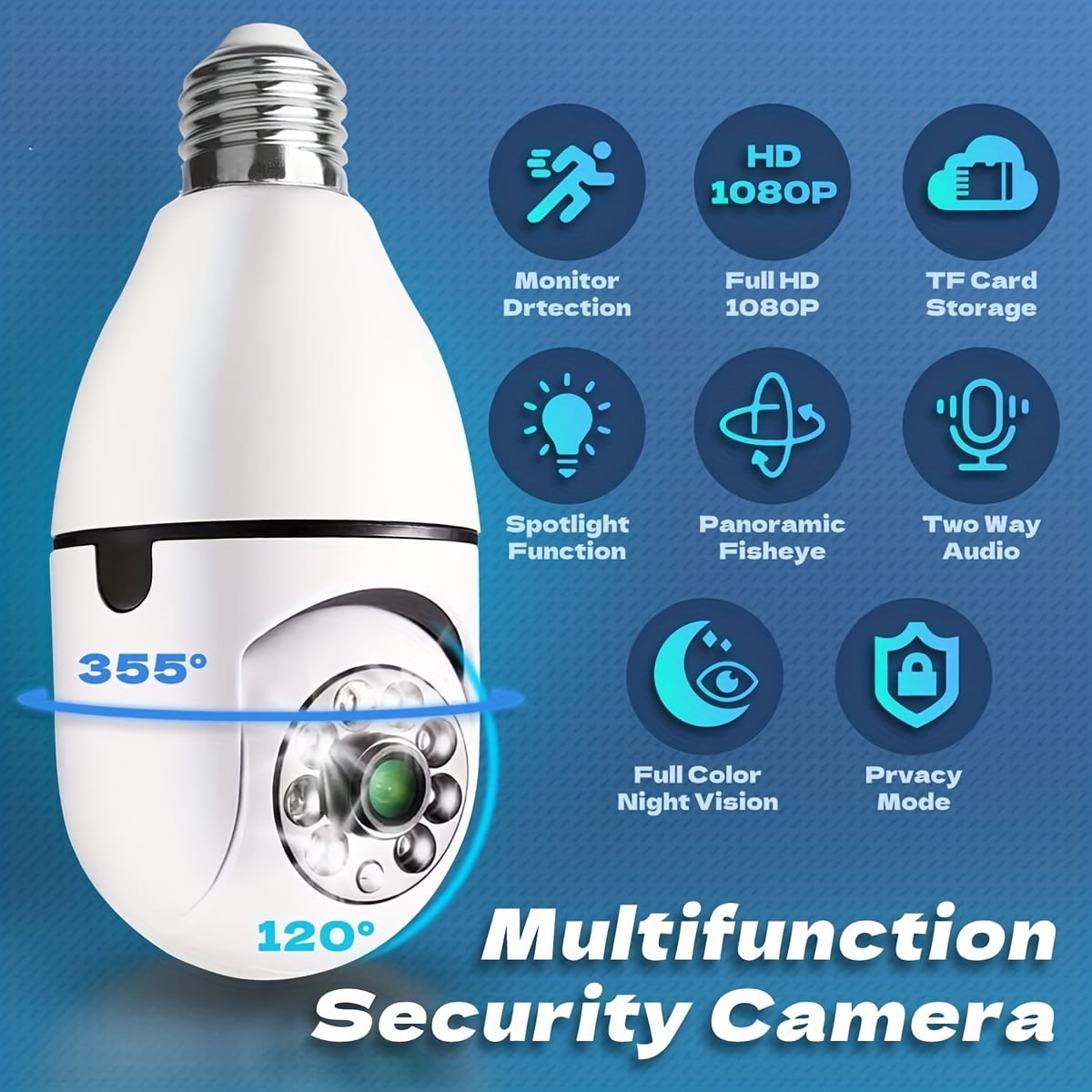 Light Bulb Security Camera, 1080P Wireless WiFi Light Bulb Camera, 355 ...
