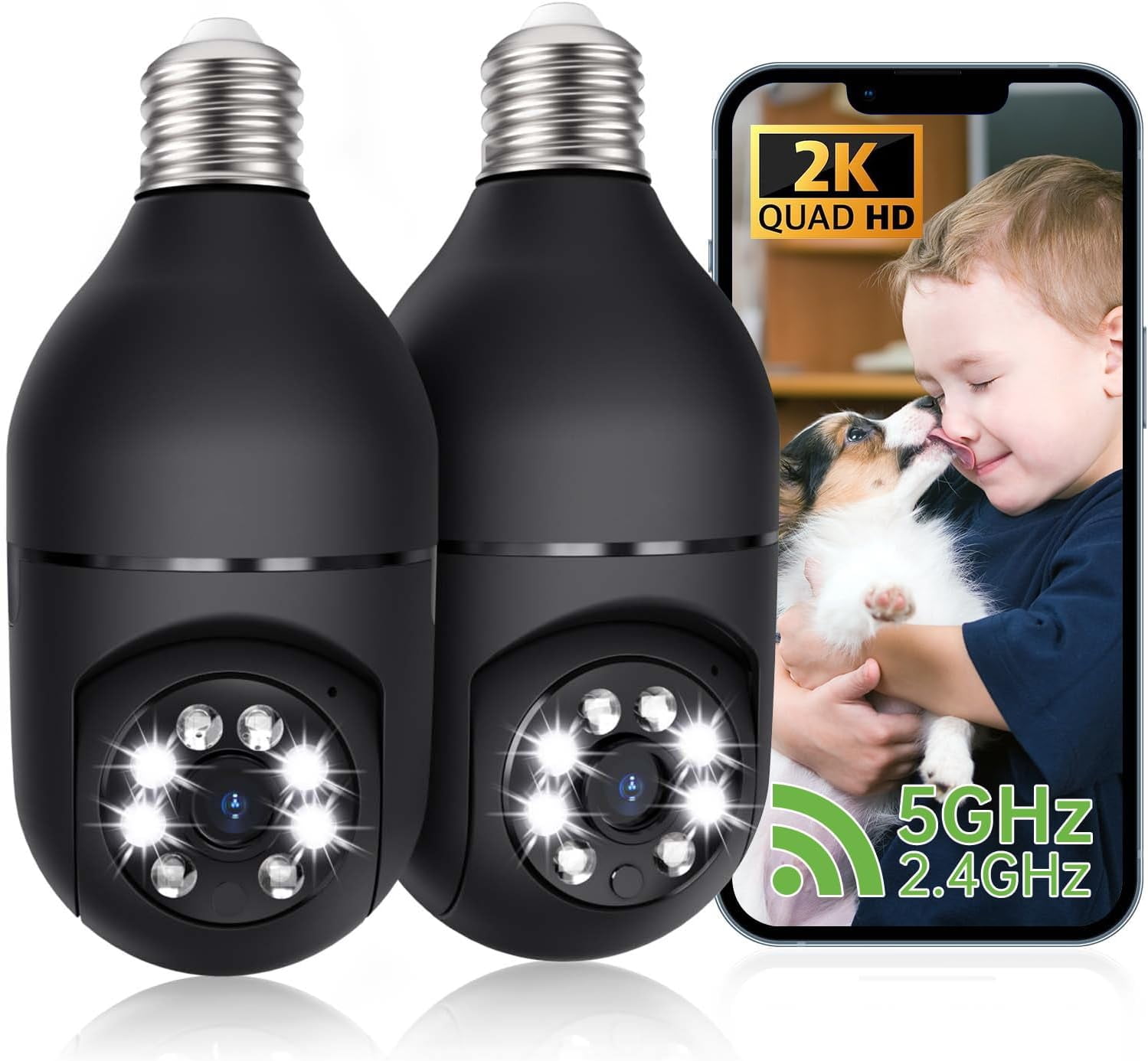Light Bulb Security Camera, 2.4/5GHz Wi-Fi 6 Security Cameras Wireless ...