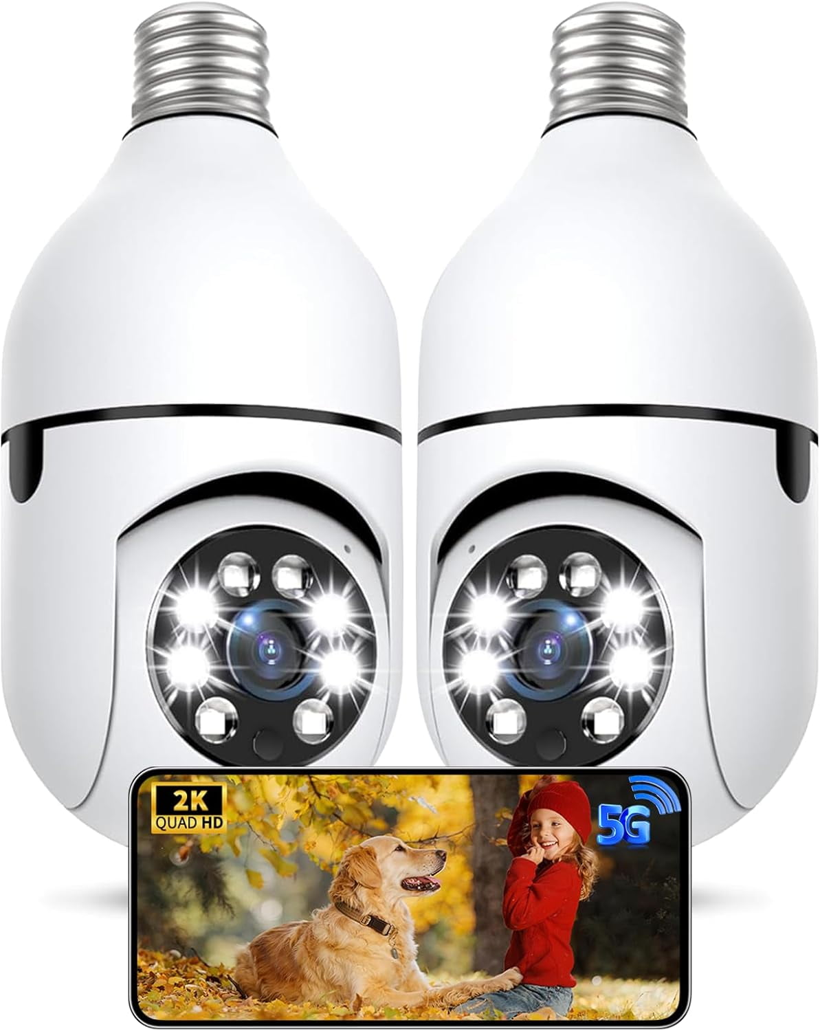 Light Bulb Security Camera 2 Packs, 5G&2.4GHz 2K Security Cameras ...