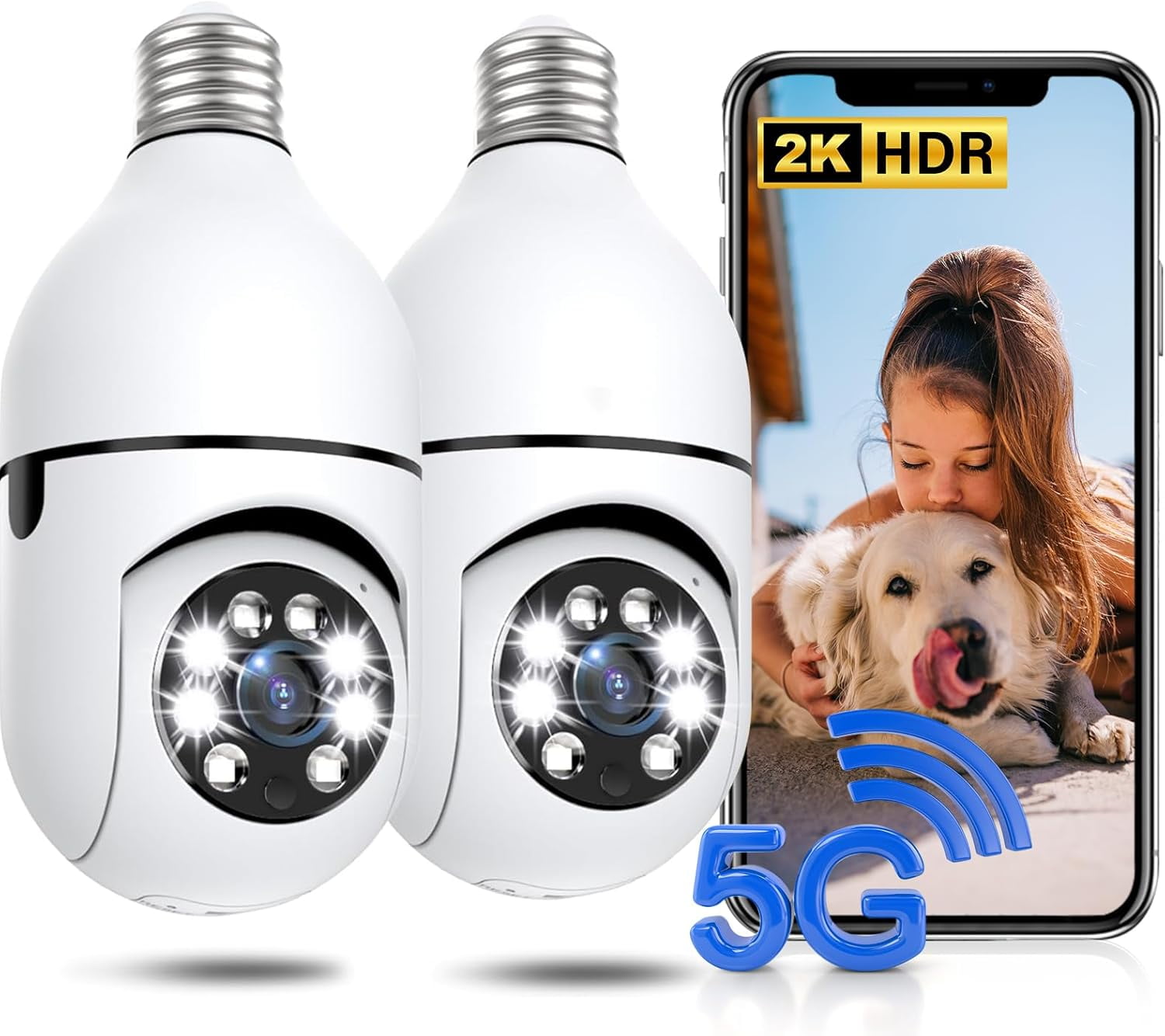 Light Bulb Security Camera 2 Packs, 5G&2.4GHz 2K Security Cameras ...