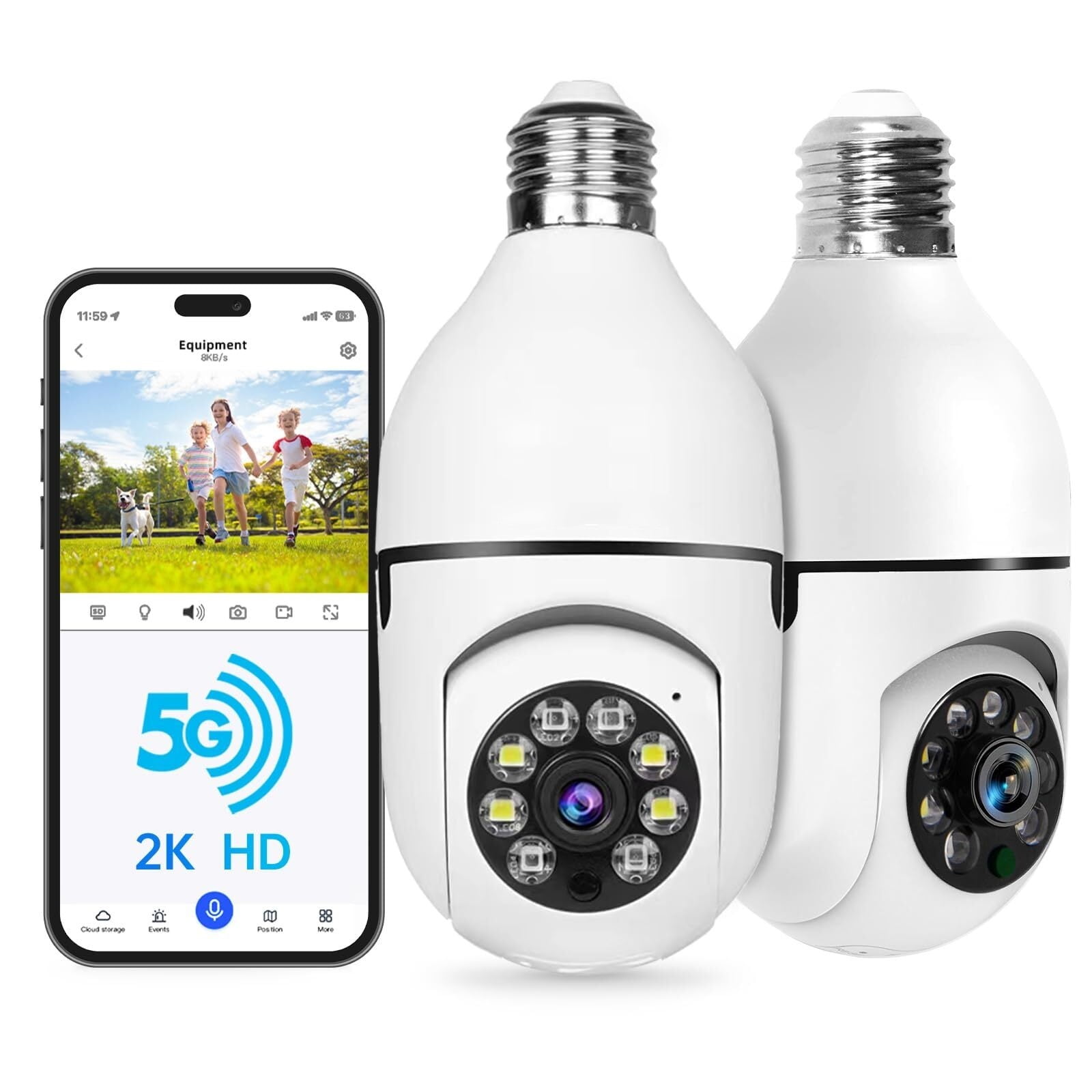 Light Bulb Security Camera 2Pack 5G& 2.4GHz WiFi 2K Security Cameras ...
