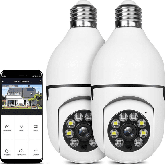 4MP Bulb Security Camera, Wireless Indoor, 360-Degree Panoramic Motion ...