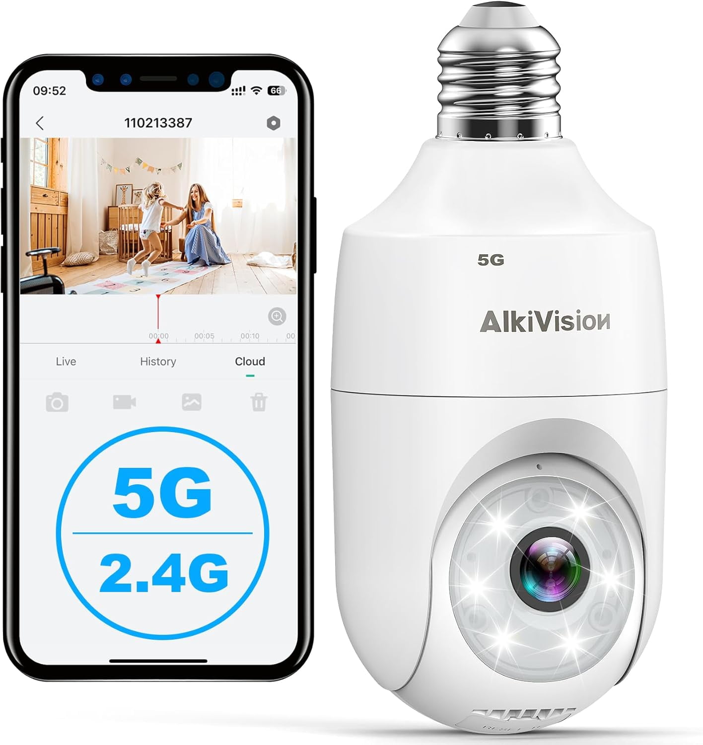 Light Bulb Security Camera - 5G&2.4GHz Dual Bands 360° Motion Detection ...