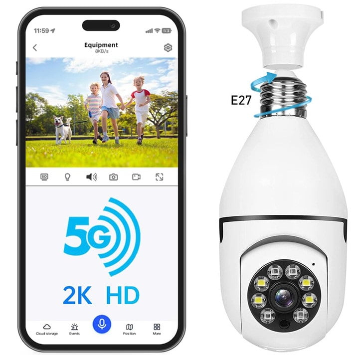 Light Bulb Camera, 1 Pack Security Camera 1080p, 360 Surveillance ...