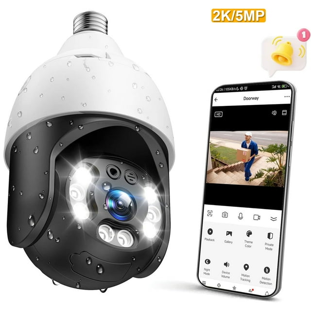 Wiher Light Bulb Security Camera Outdoor Waterproof 2K, 2.4GHz Wireless ...