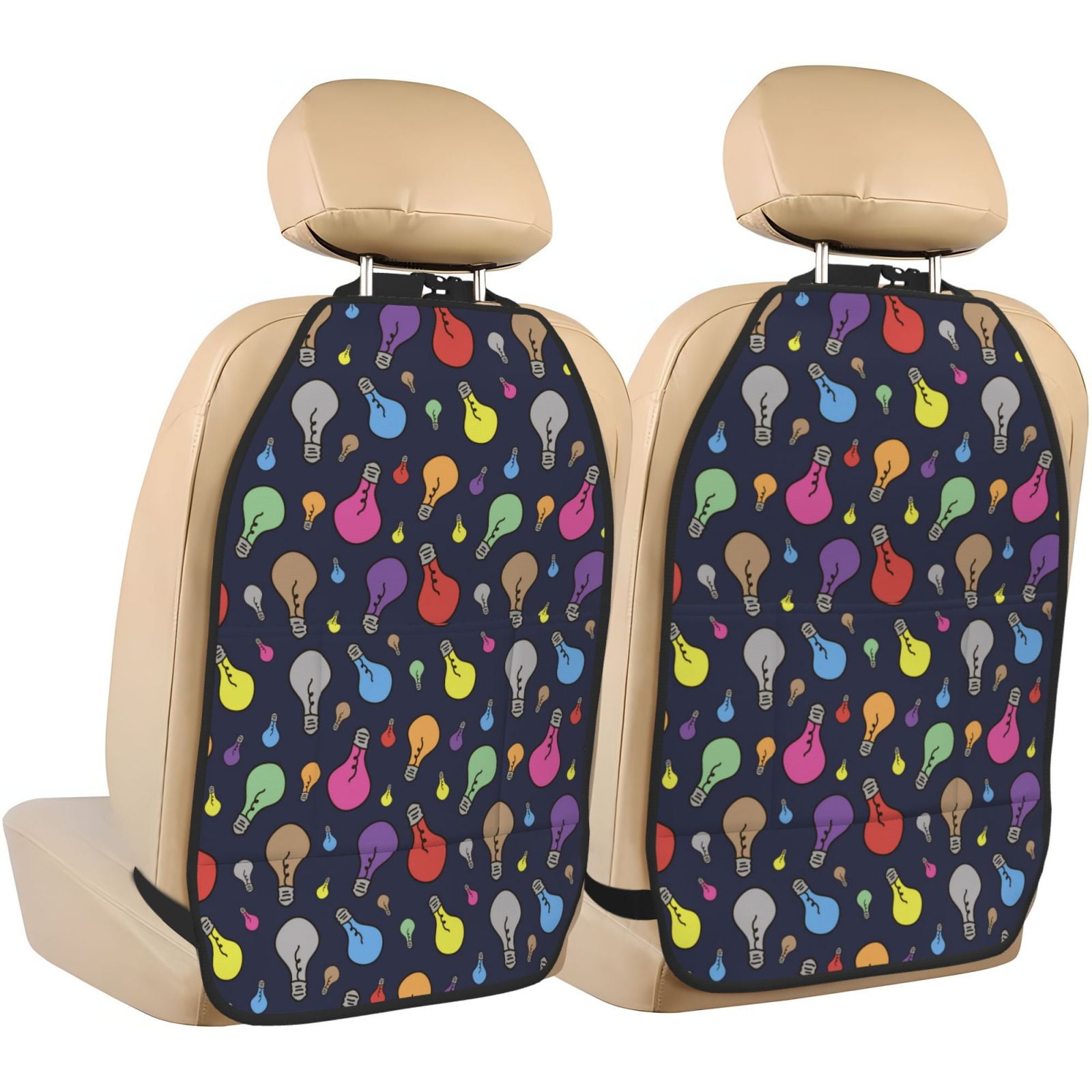 Light Bulb colorful Backseat Car Organizer, 2 Pack Kick Mats Back Seat ...