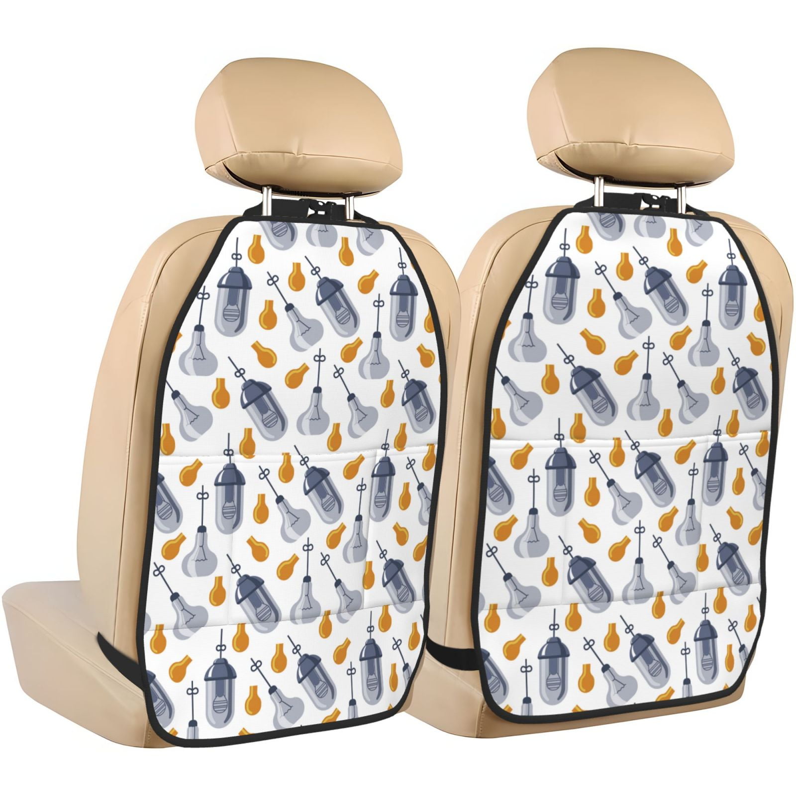 Light Bulbs Print Backseat Car Organizer, 2 Pack Kick Mats Back Seat ...