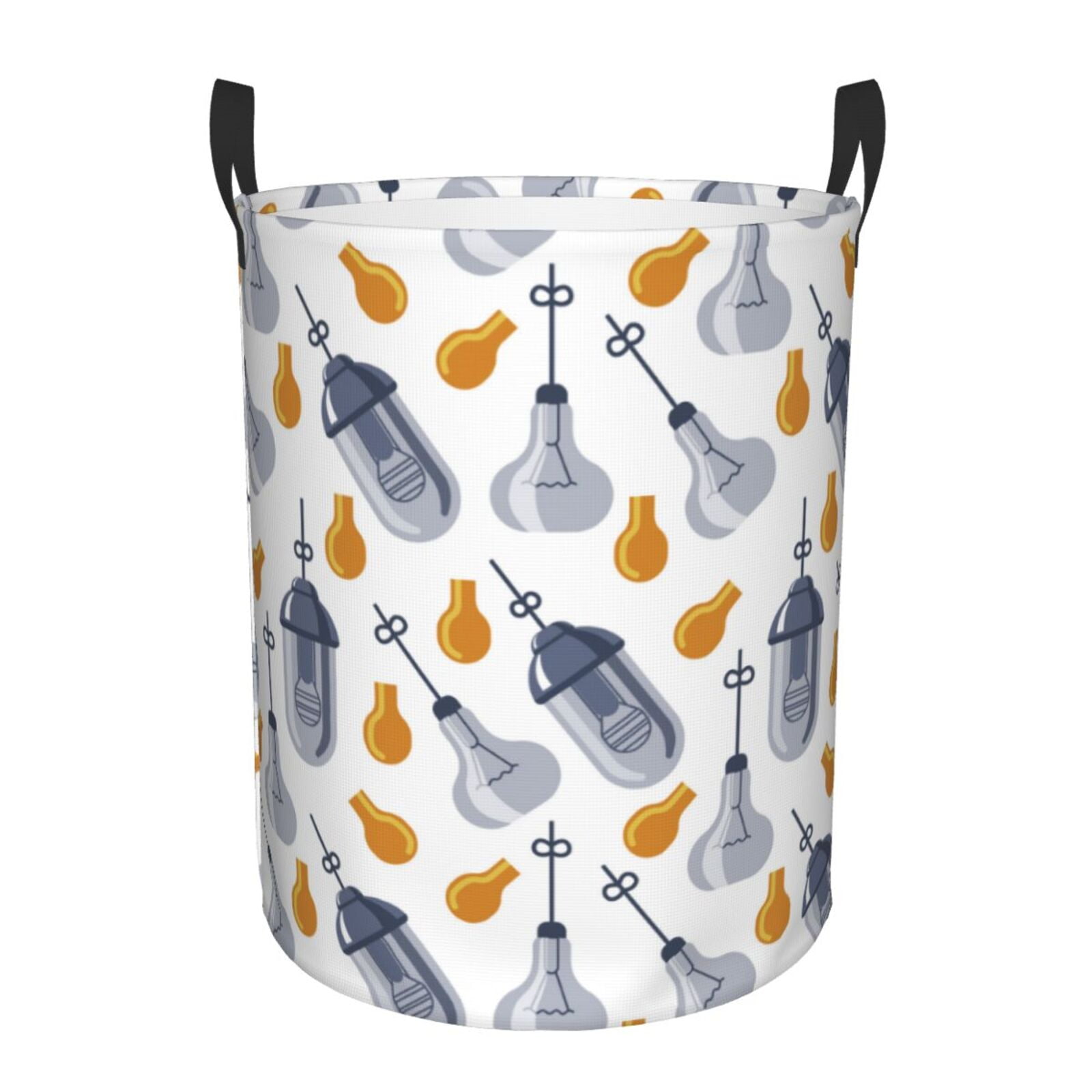Light Bulbs Print Round Laundry Basket, Laundry Hamper with Handle ...
