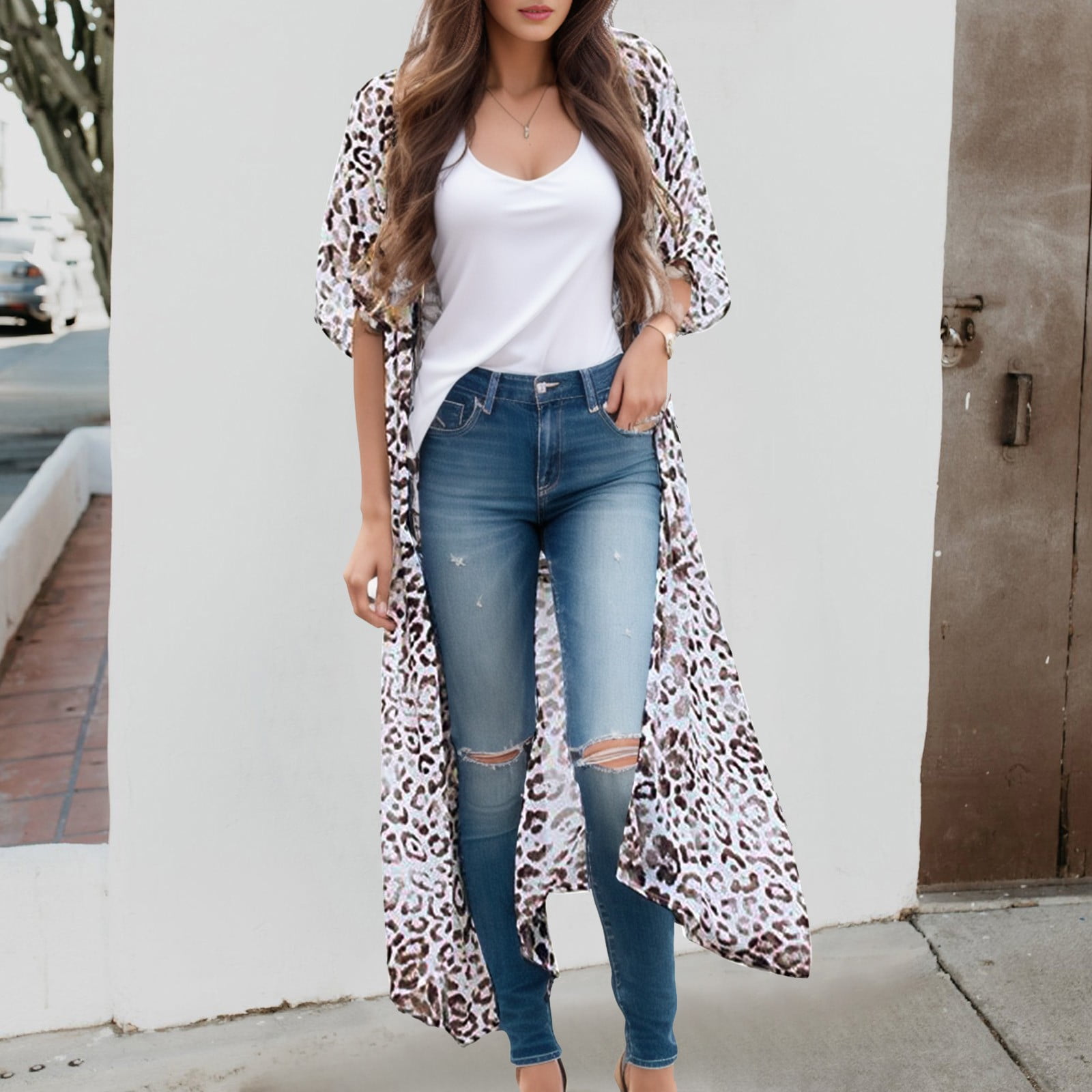 Light Cardigan Travel Printed Long Chiffon Sunscreen Cover Up Kimono