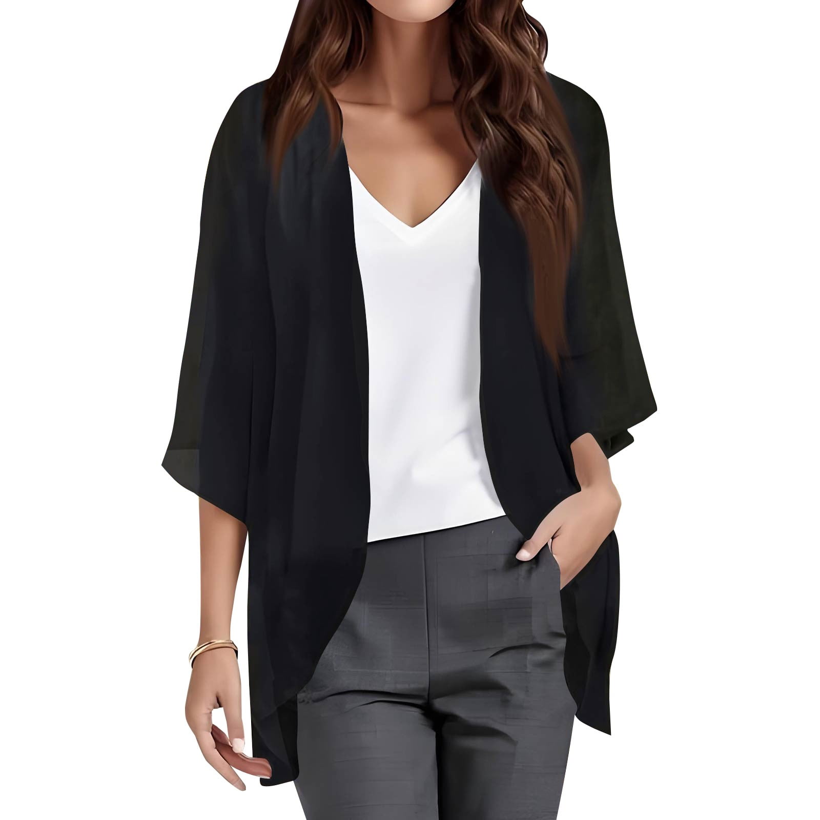 Light Cardigans for Women Summer 3/4 Sleeve Chiffon Cover Ups Open ...