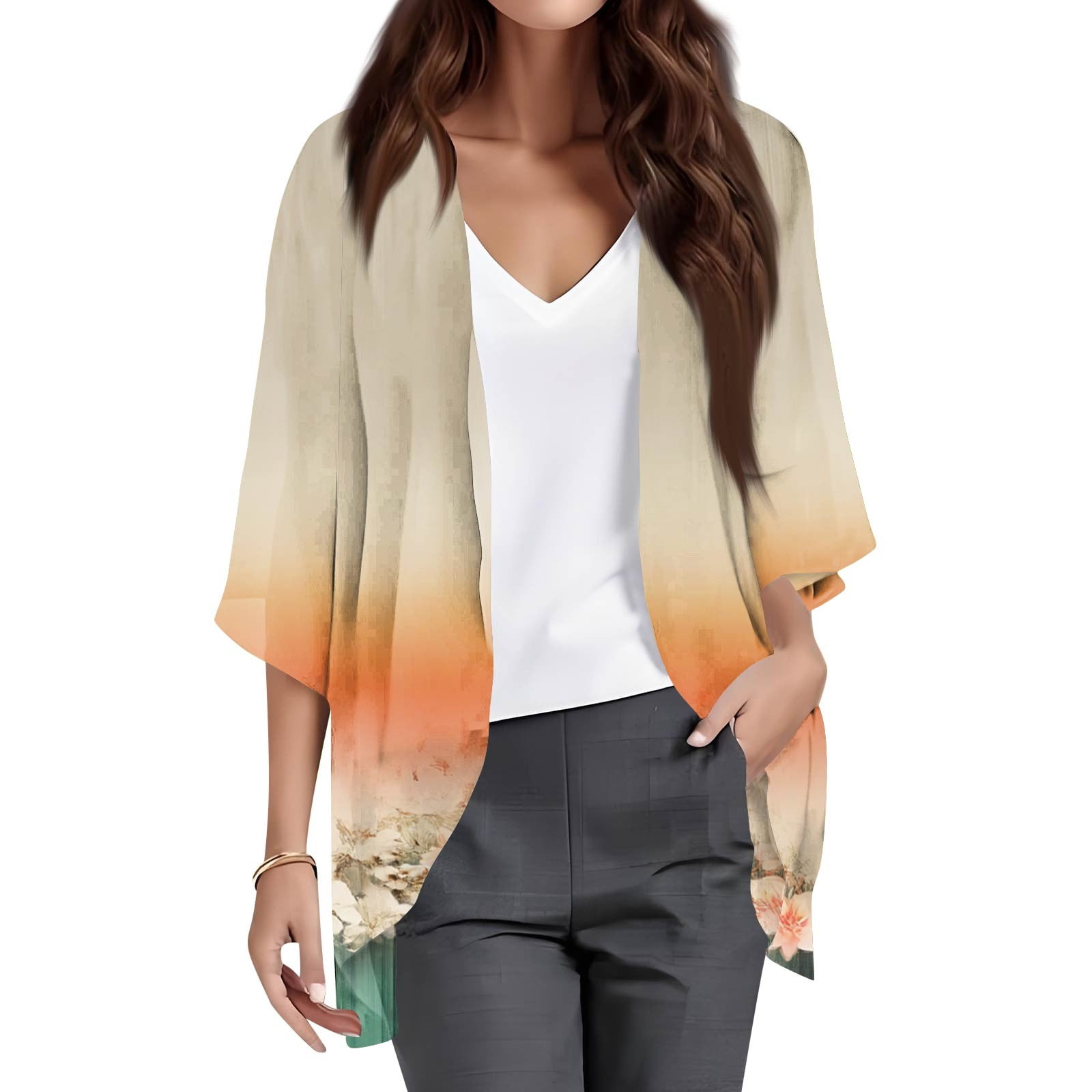 TrdSipl Light Cardigans for Women Summer 3/4 Sleeve Chiffon Kimono ...