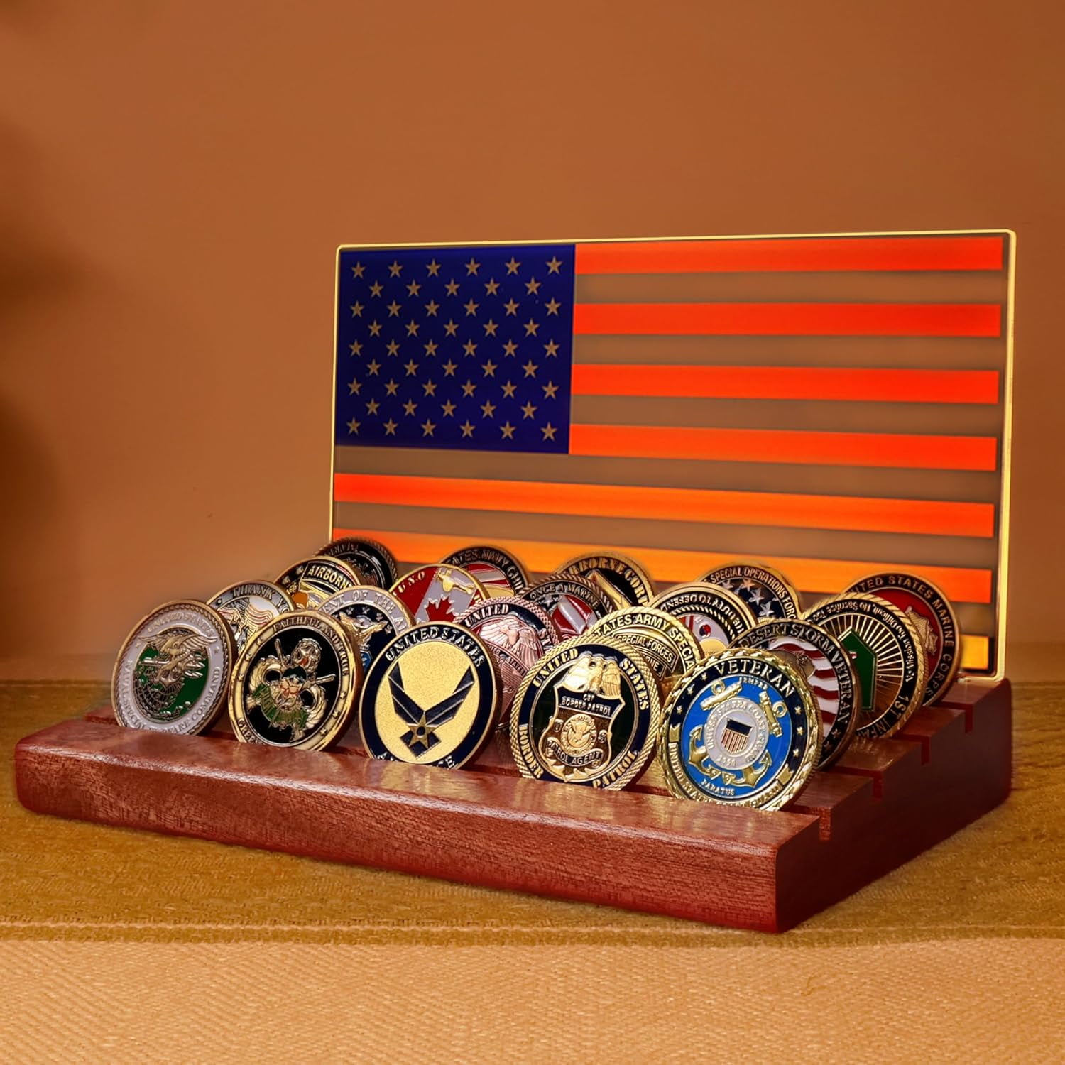 Light Up Challenge Coin Display Case, Coin Holder with American Flag ...