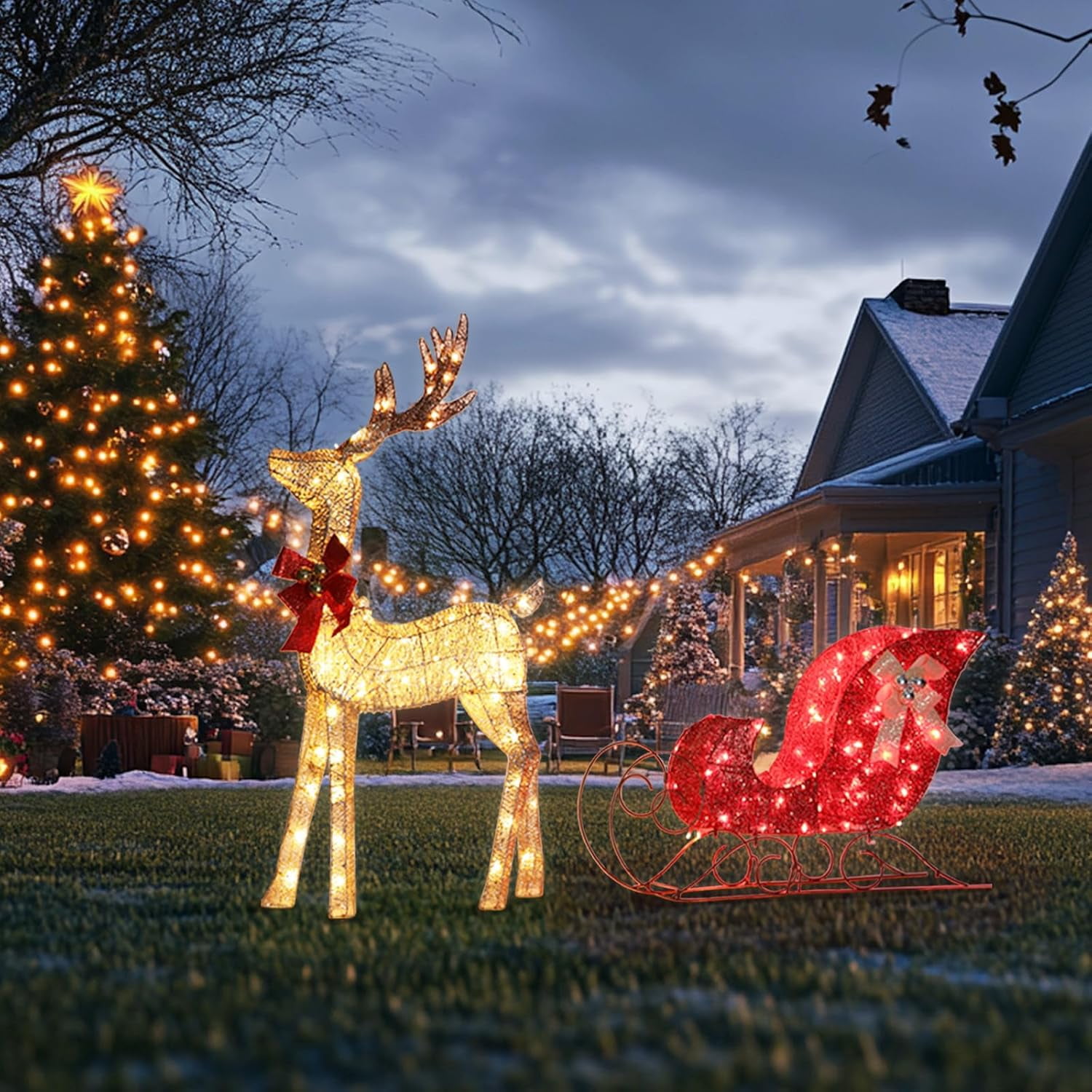 Light up Christmas Decor Deer Set, Lighted Christmas Deer Decorations ...