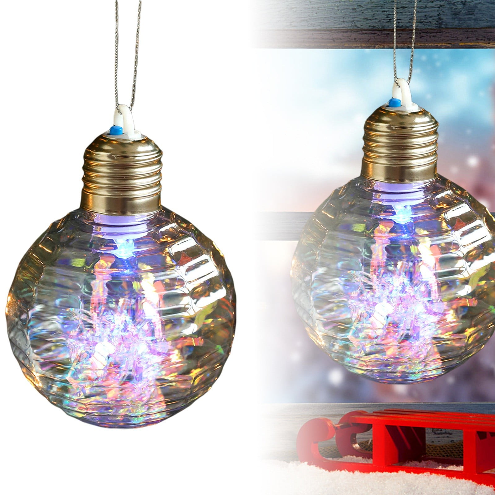 Light Up Christmas Ornaments - Clear Ball with Built-in LED Lights ...